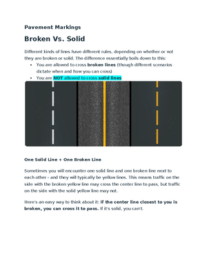 Driver's ed notes 3.04 pt.1 and 2 - Pavement Markings Pavement Markings ...