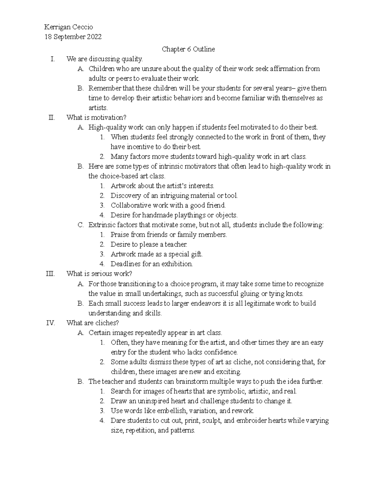 Chapter 6 Outline - 18 September 2022 Chapter 6 Outline I. We are ...