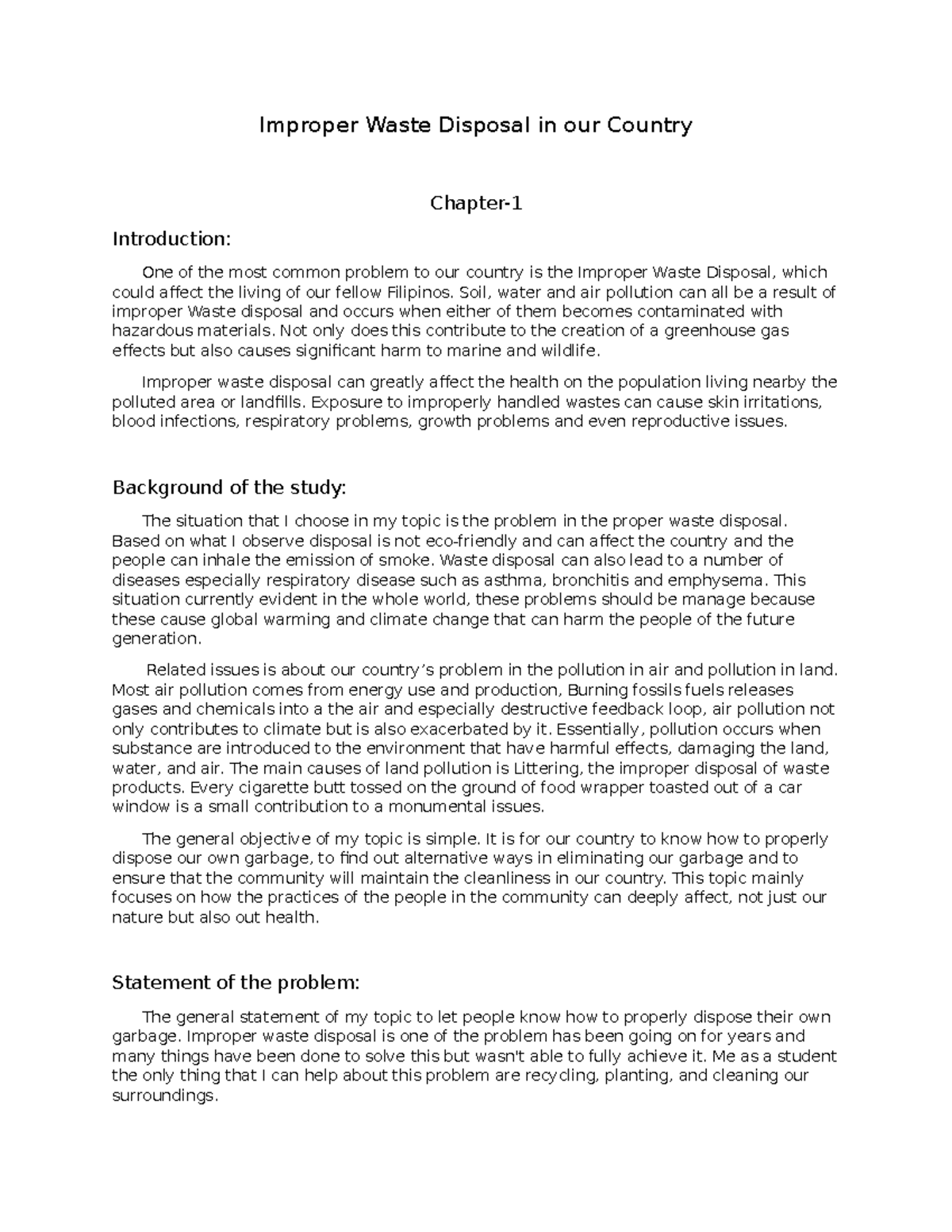 Okay hsgsdrhgbhjvf - Improper Waste Disposal in our Country Chapter ...