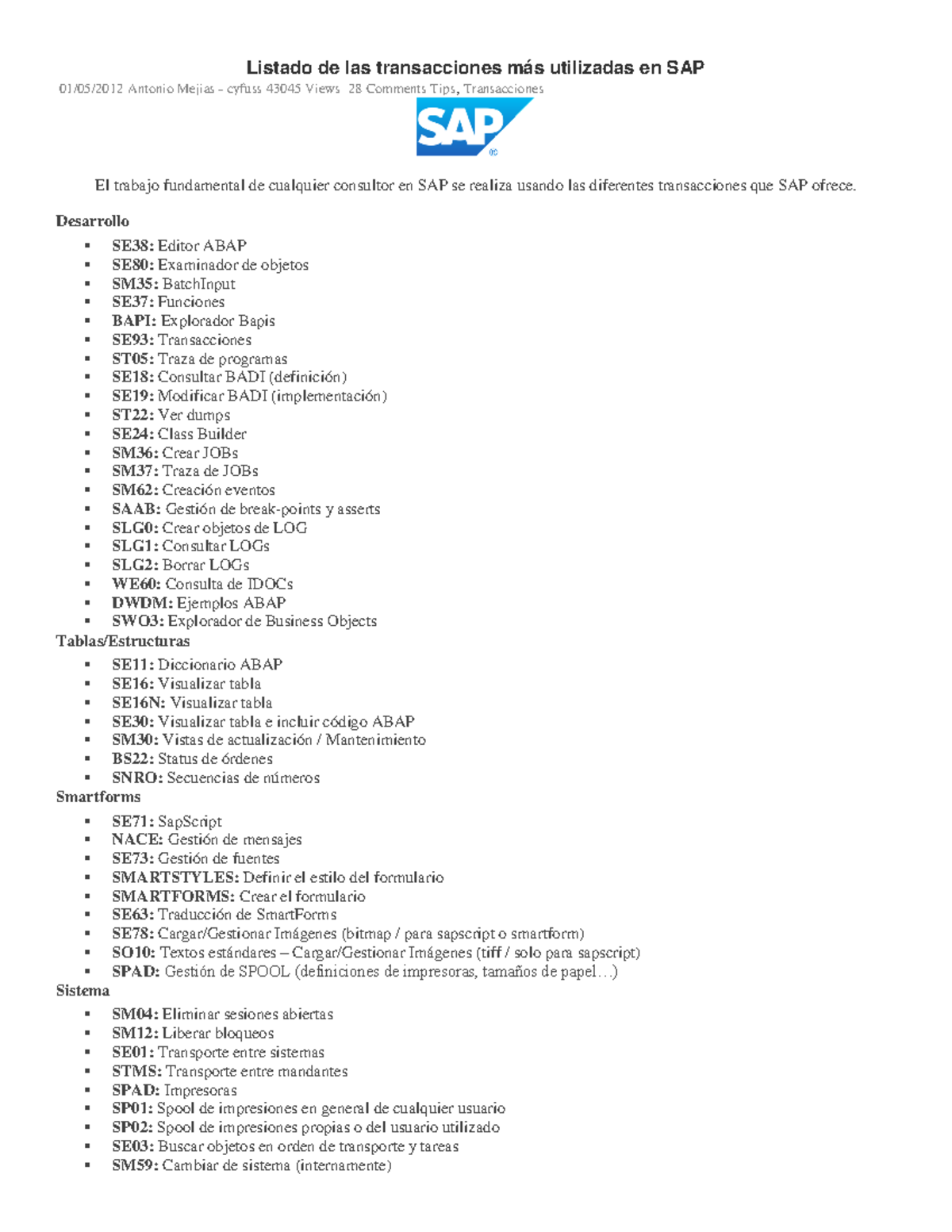 4- Transacciones MÁS Usadas EN SAP - Listado de las transacciones más ...
