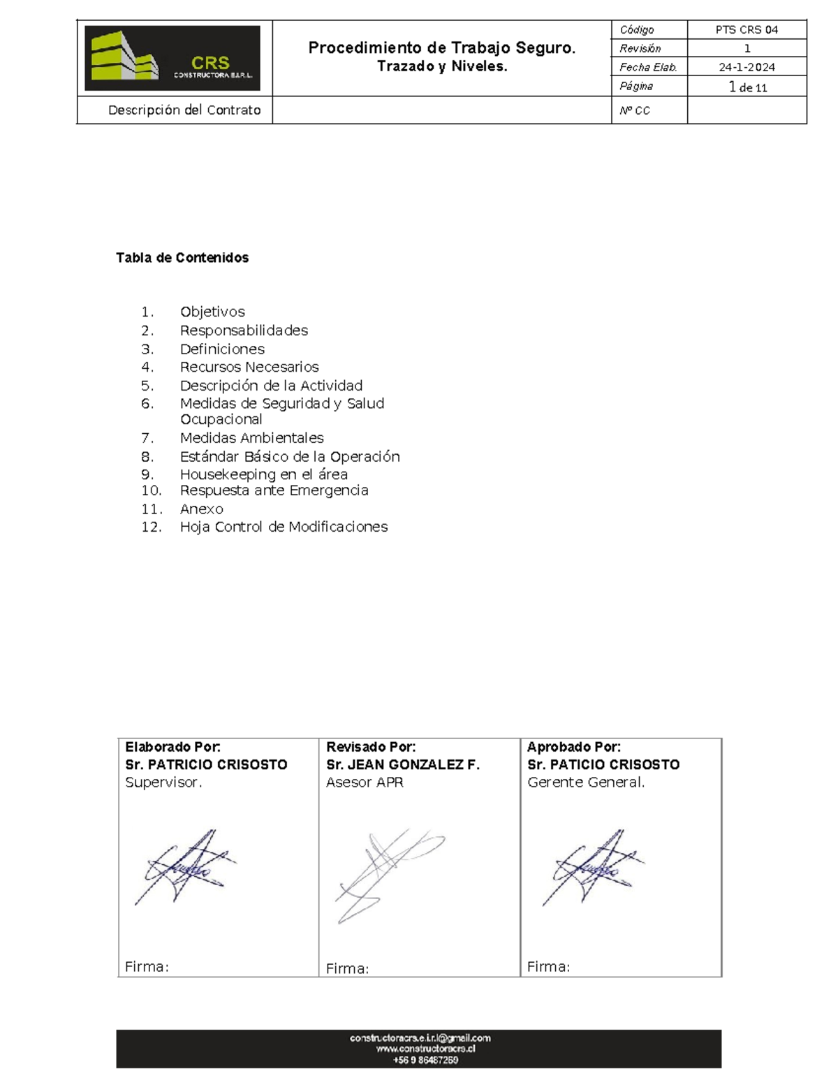 PTS CRS 04 - Trazado y Niveles Rev 1 - Procedimiento de Trabajo Seguro. Trazado y Niveles ...
