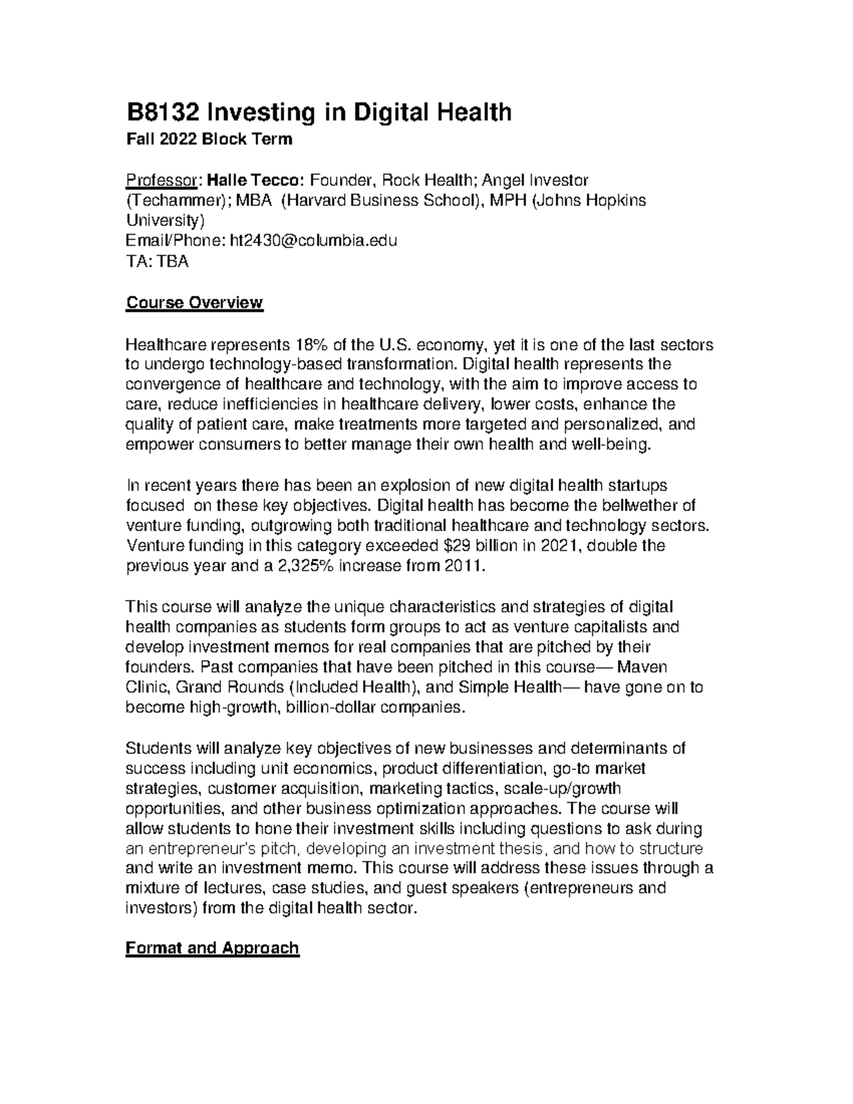 8132 Digital Health Startups (Tecco) Fall Block 2022 - B8132 Investing ...