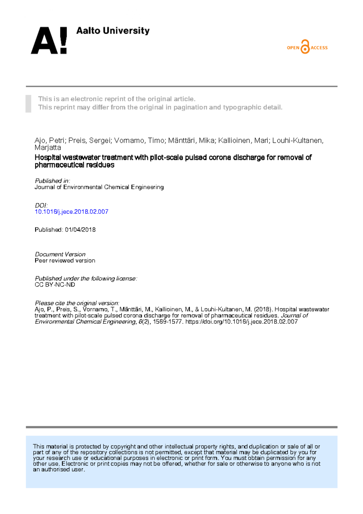 CHEM Ajo et al Hospital Wastewater 2018 Journal of Environmental ...