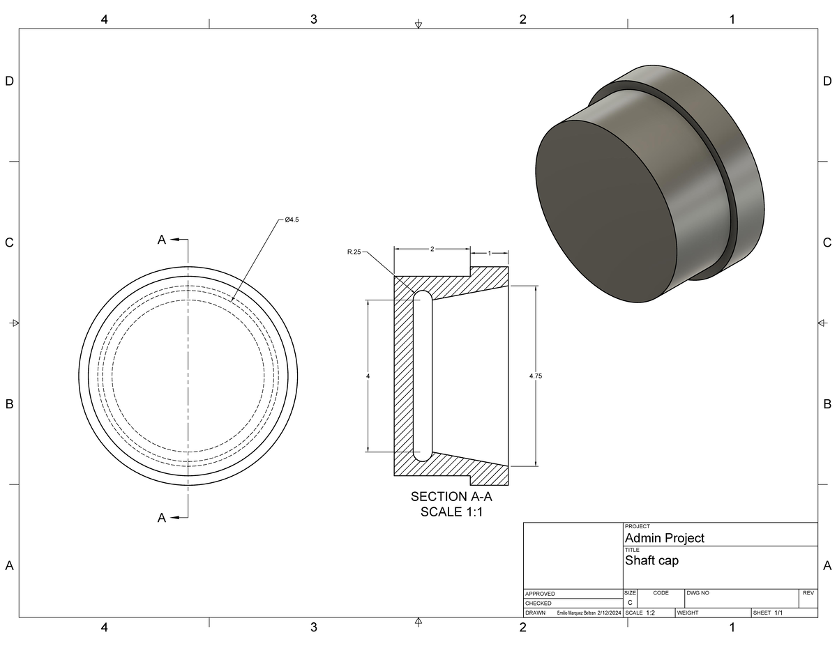 Shaft cap Drawing v1 - B A C D B A C D 4 3 2 1 4 3 2 1 PROJECT TITLE ...