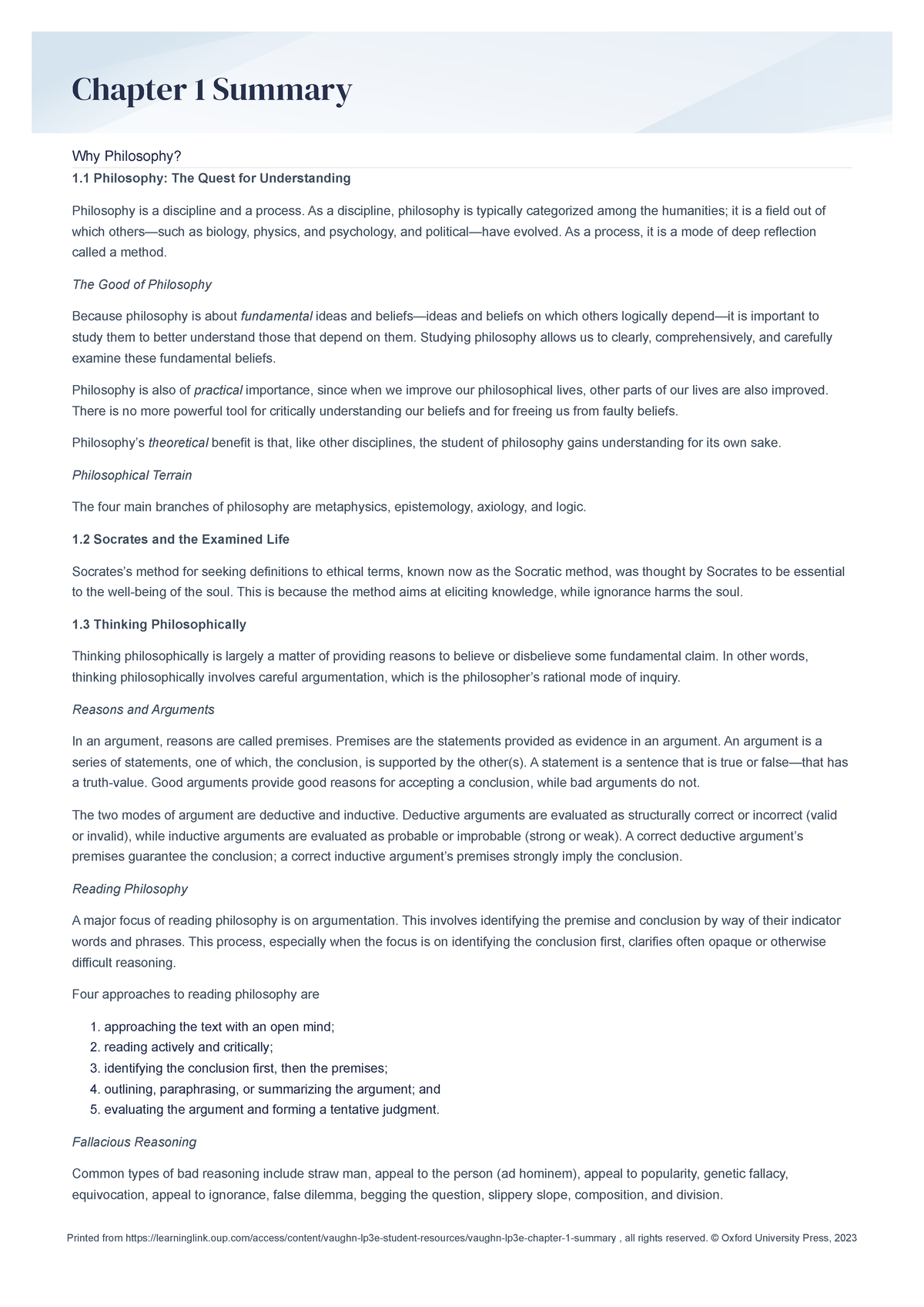Chapter 1 Summary - Living Philosophy, 3e Student Resources - Learning ...