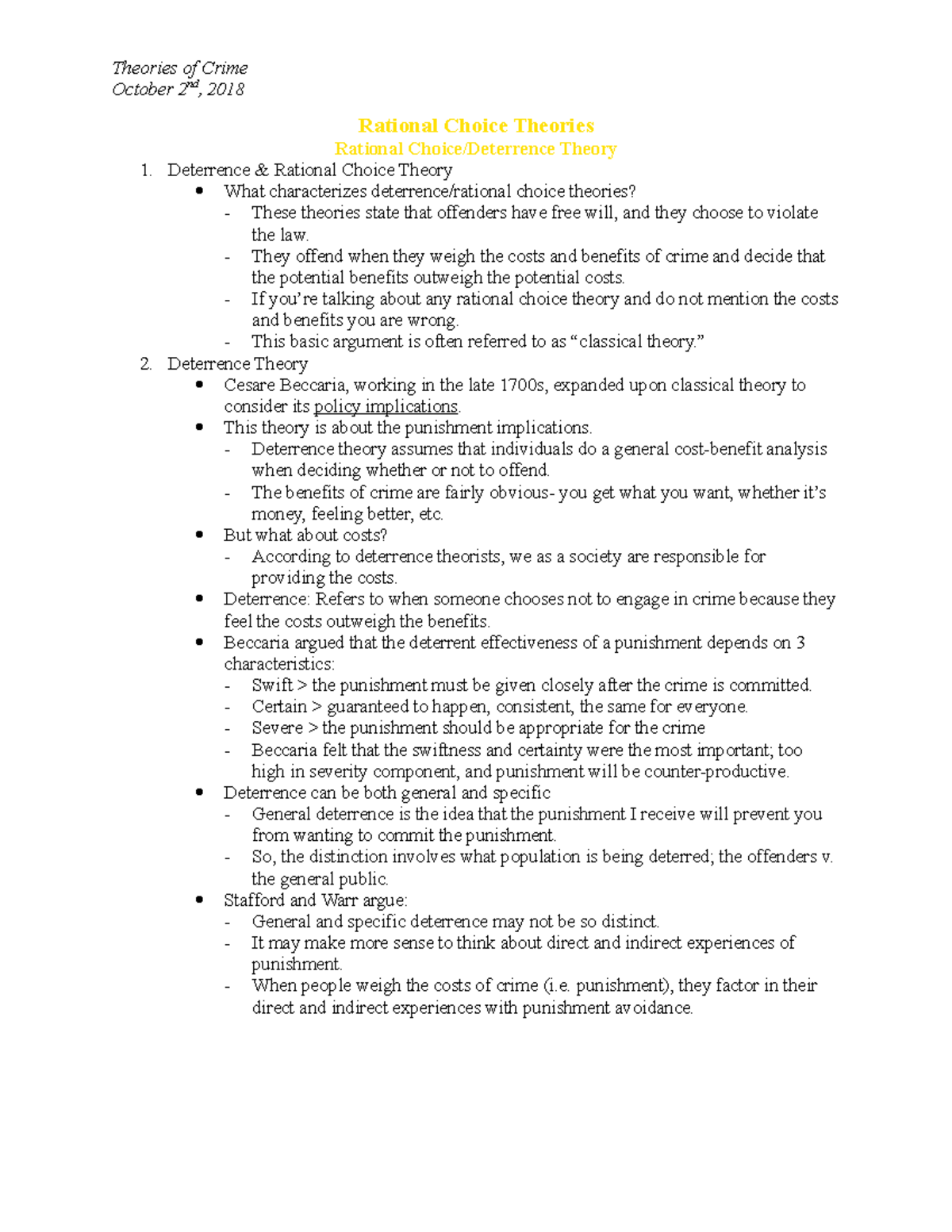 Rational Choice:Deterrence Theory - Theories of Crime October 2nd, 2018 ...