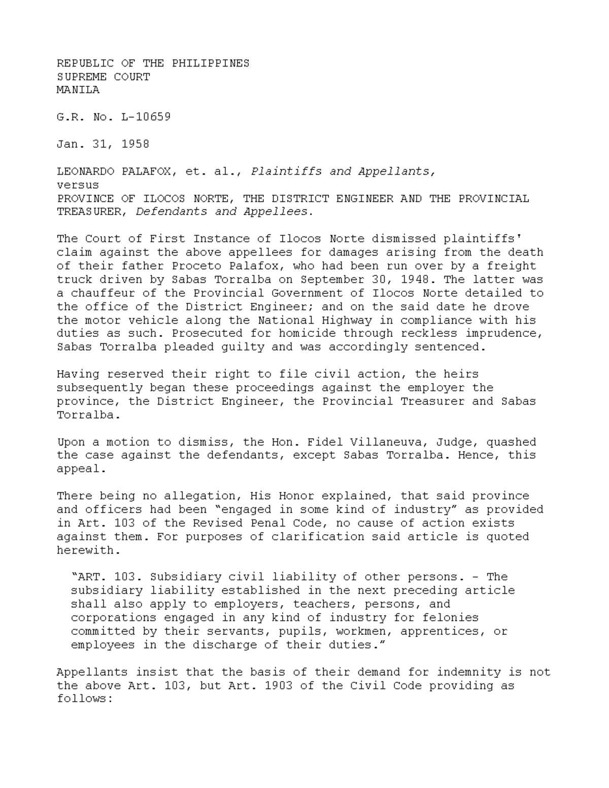 202. Palafox v. Province of Ilocos Norte, 102 Phil. 1186202. Palafox v ...