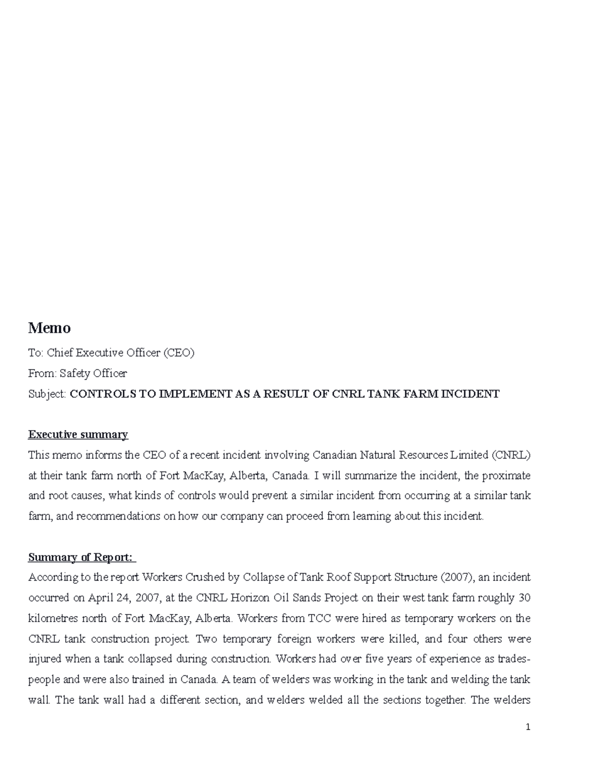 Adetayo IDRL308 Assignment 2 studoup - Memo To: Chief Executive Officer ...