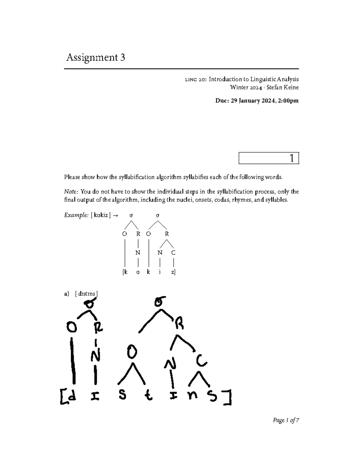 Assignment-3 - Homework 3 - Assignment 3 LING 20: Introduction to Linguistic Analysis Winter ...