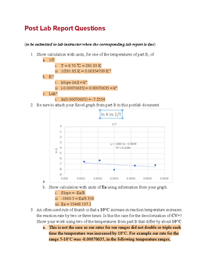 Experiment 2 Post-Lab Questions - CHEM 1034 September 25th, 2024 Experiment 2: Post Lab ...