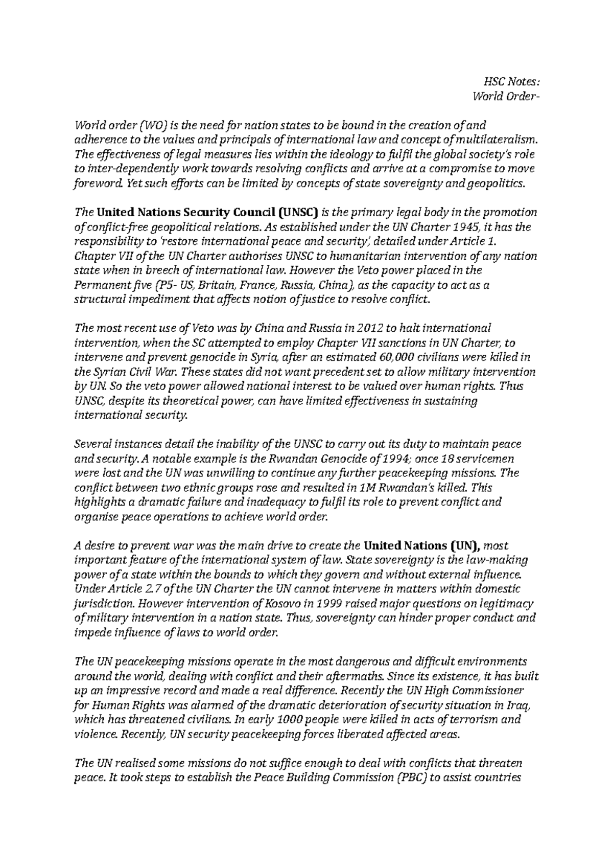 Legal responses to World Order - HSC Notes: World Order- World order ...