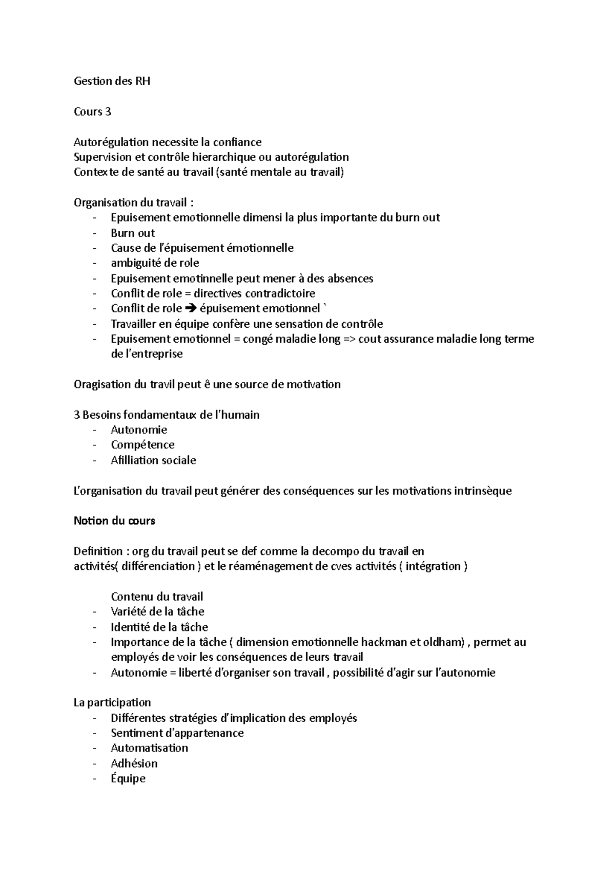 Gestion des RH - Notes de cours 3 - Gestion des RH Cours 3 ...
