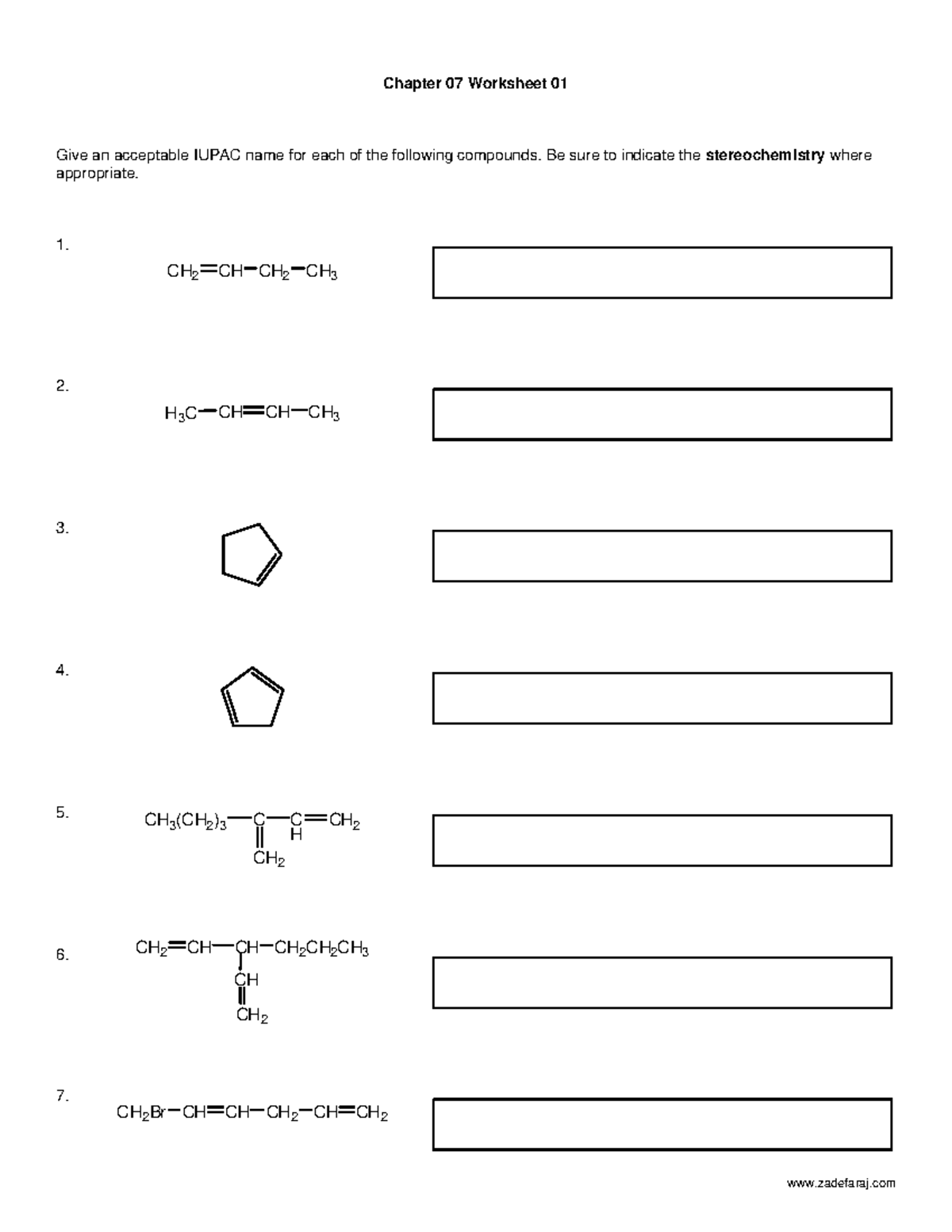 (03-23) Alkene Nomenclature - Chapter 07 Worksheet 01 Give an ...