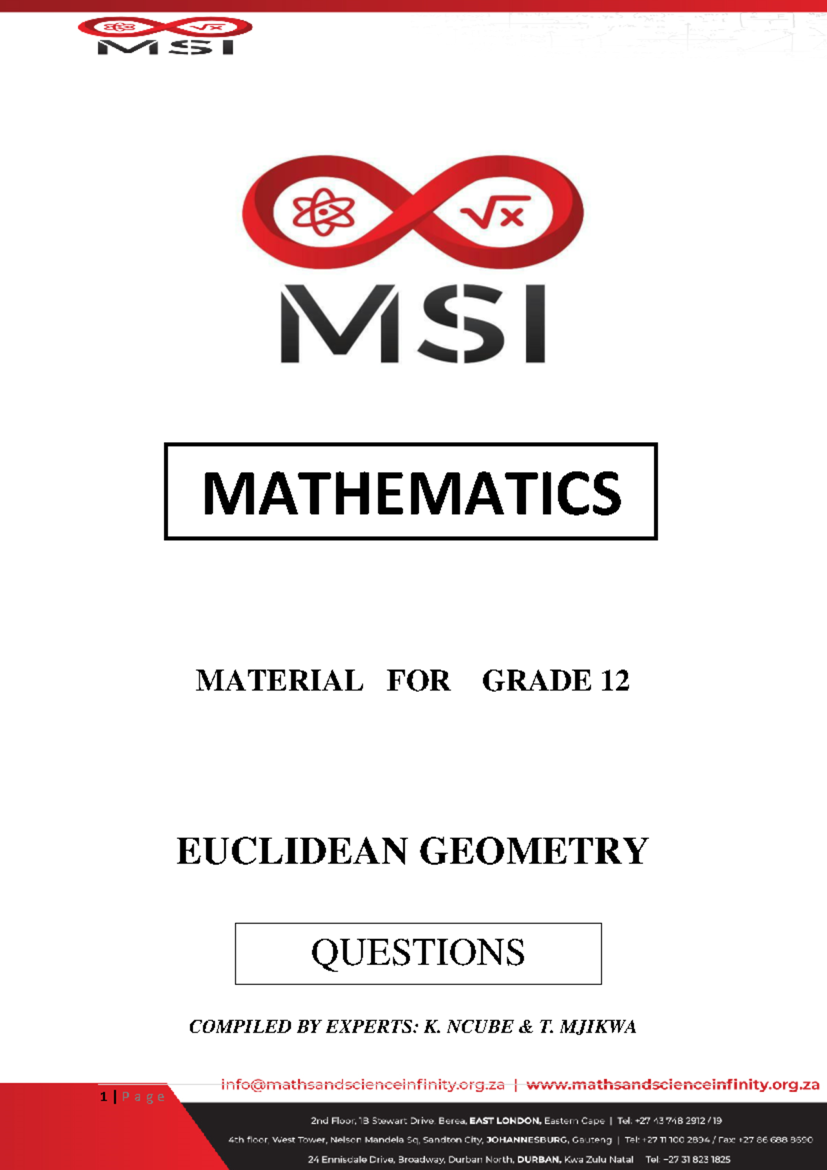 MSI Euclidean Geometry Questions - MATERIAL FOR GRADE 12 EUCLIDEAN ...