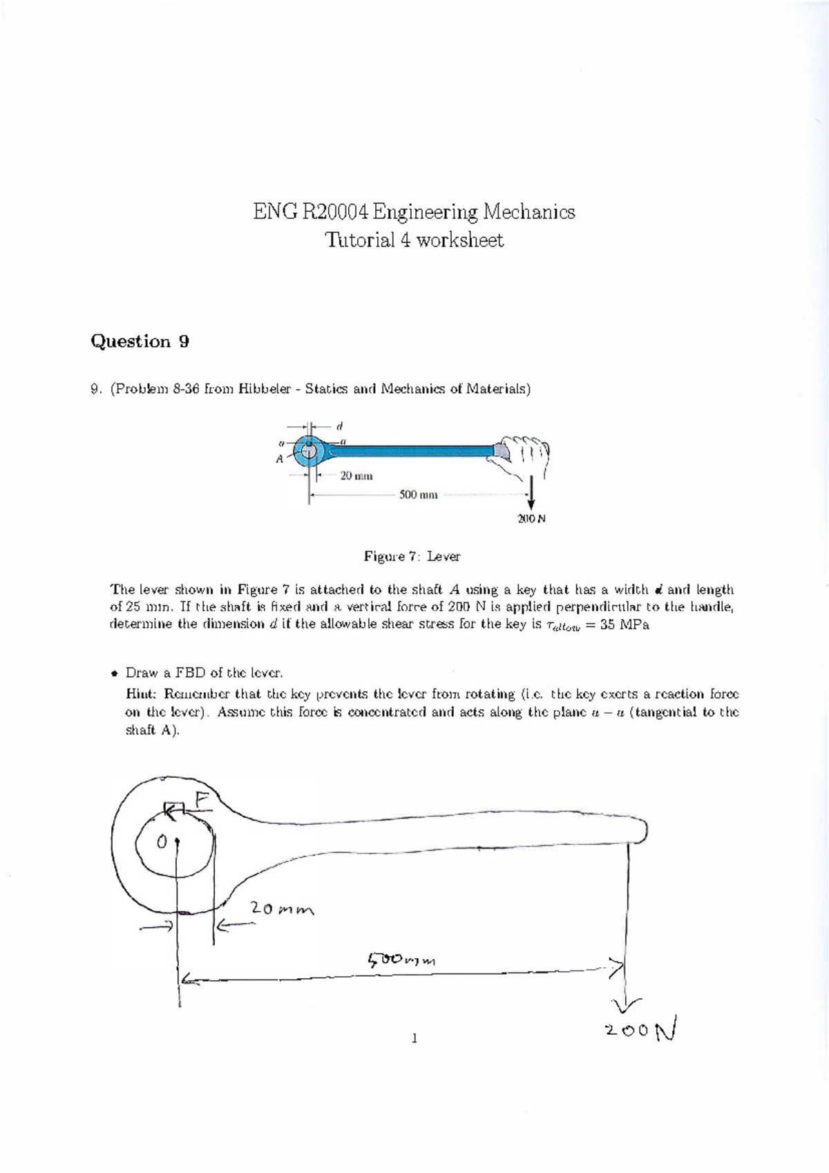 Worksheet 04 sol - Question 9 ENG R20004 Engineering Mechanics Tutorial ...