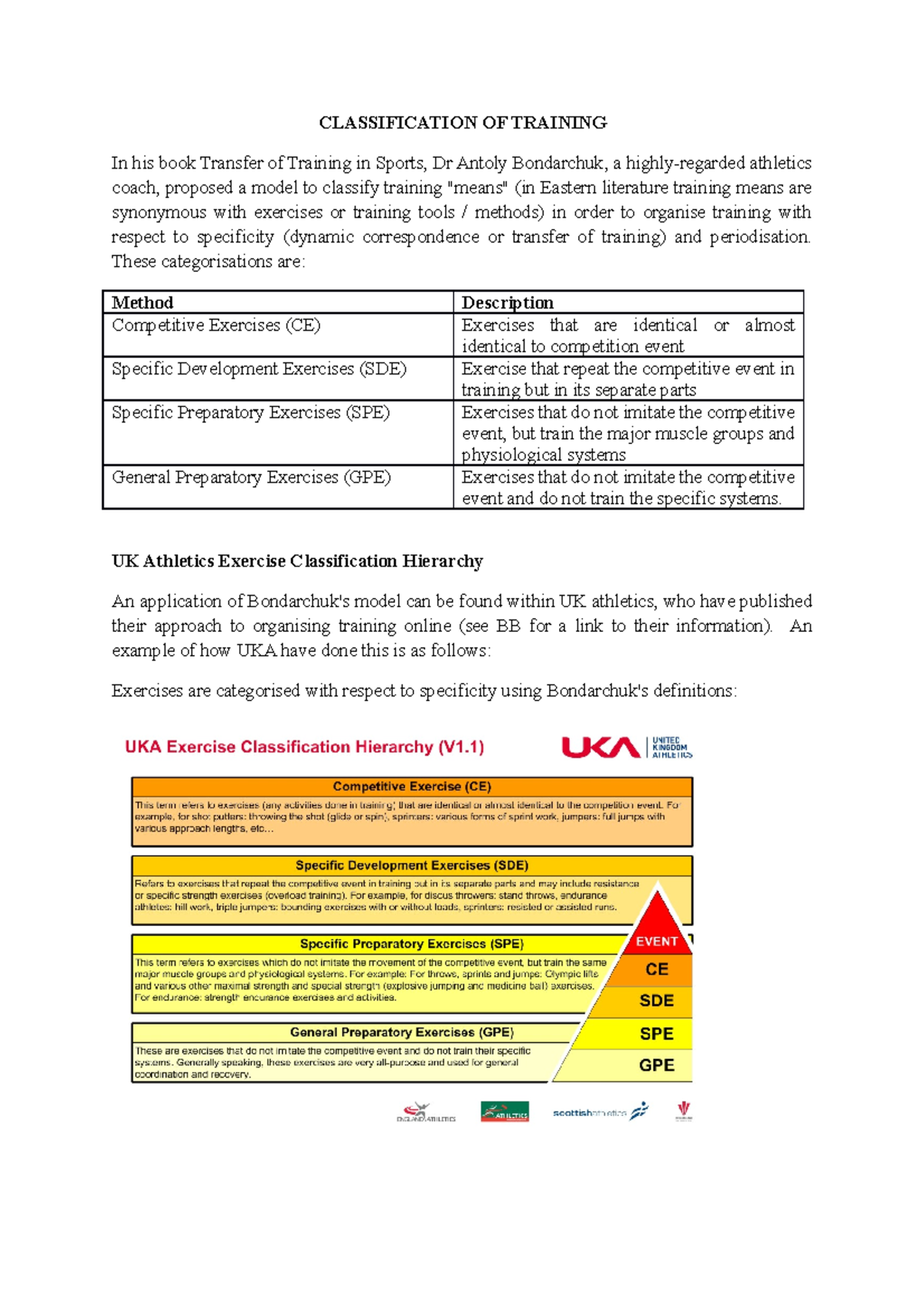 Wk25 - Classification of Training - CLASSIFICATION OF TRAINING In his ...