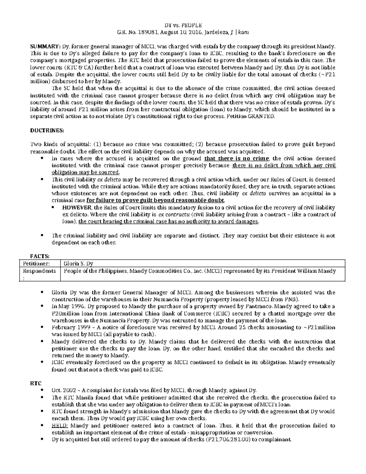 Dy-vs-People - DY vs. PEOPLE G. No. 189081, August 10, 2016, Jardeleza ...