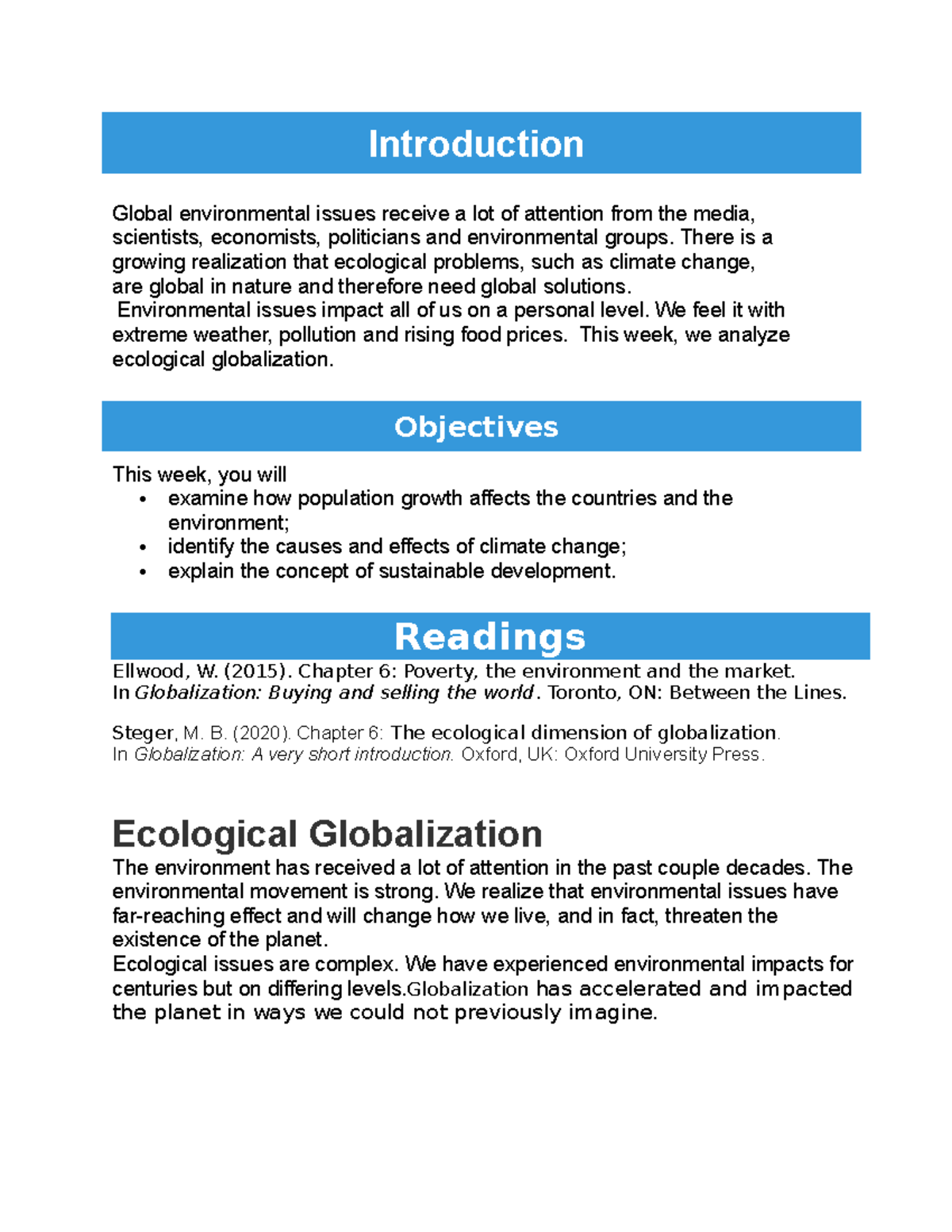 W11 - Lecture notes 11 - Introduction Global environmental issues ...