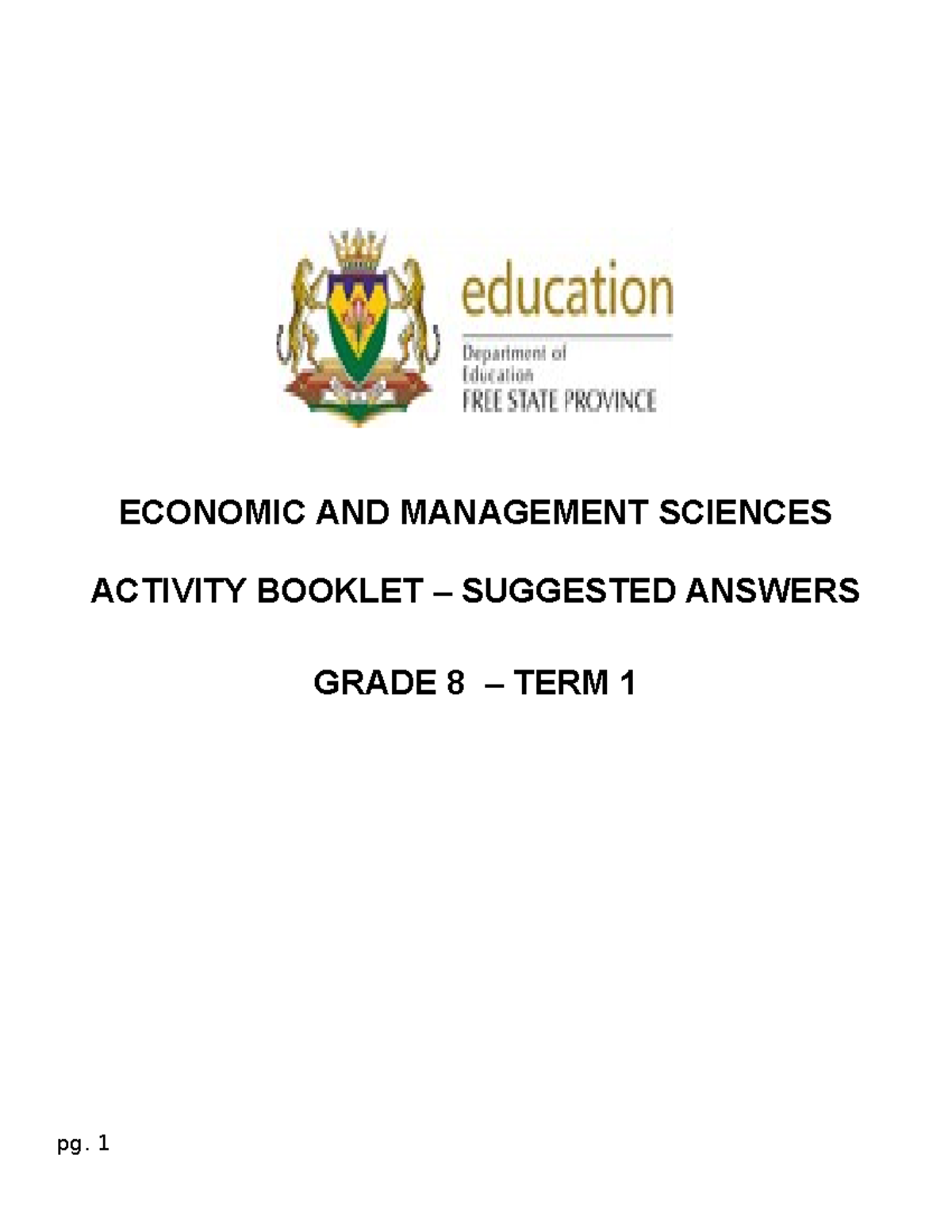 2024 EMS Gr 8 Activity booklet T1 Suggested Answers-1 102800 - ECONOMIC ...