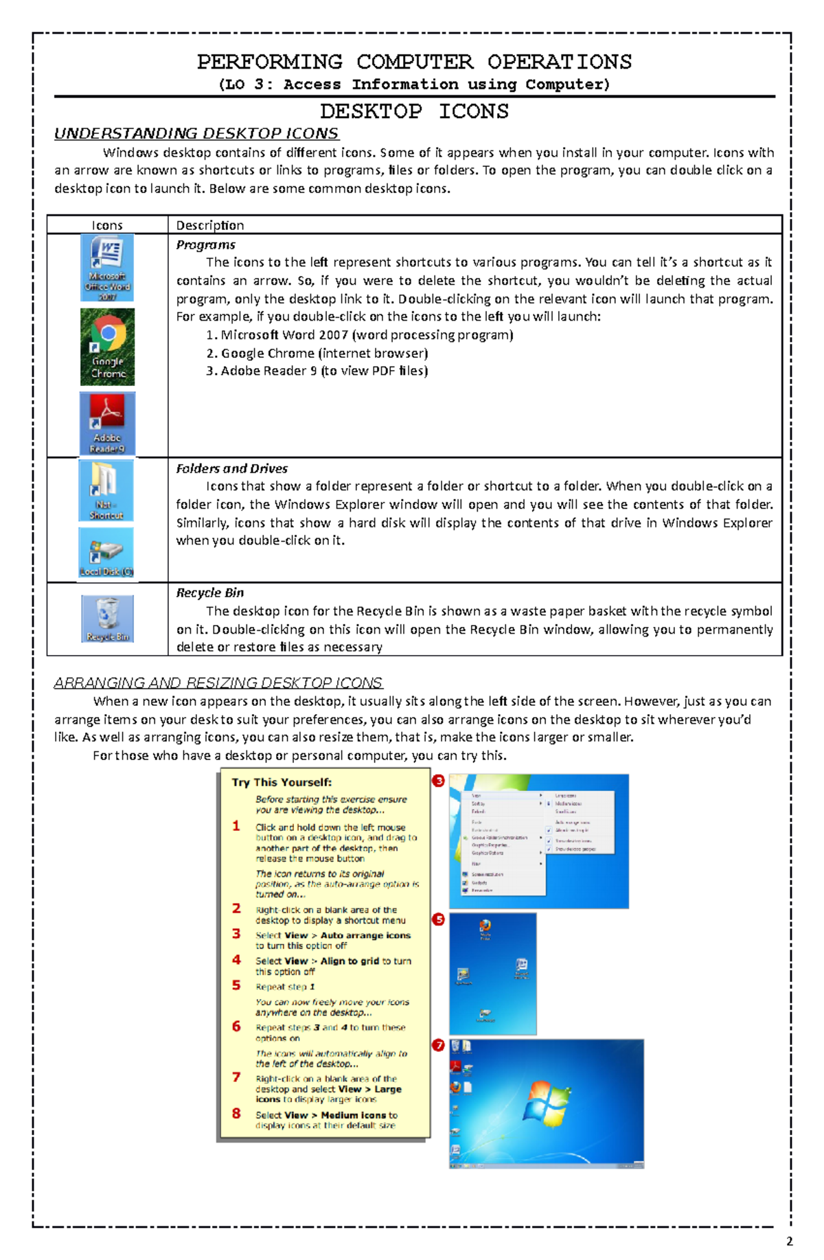 Desktop Icon - Grade 11 and 12 - PERFORMING COMPUTER OPERATIONS (LO 3 ...