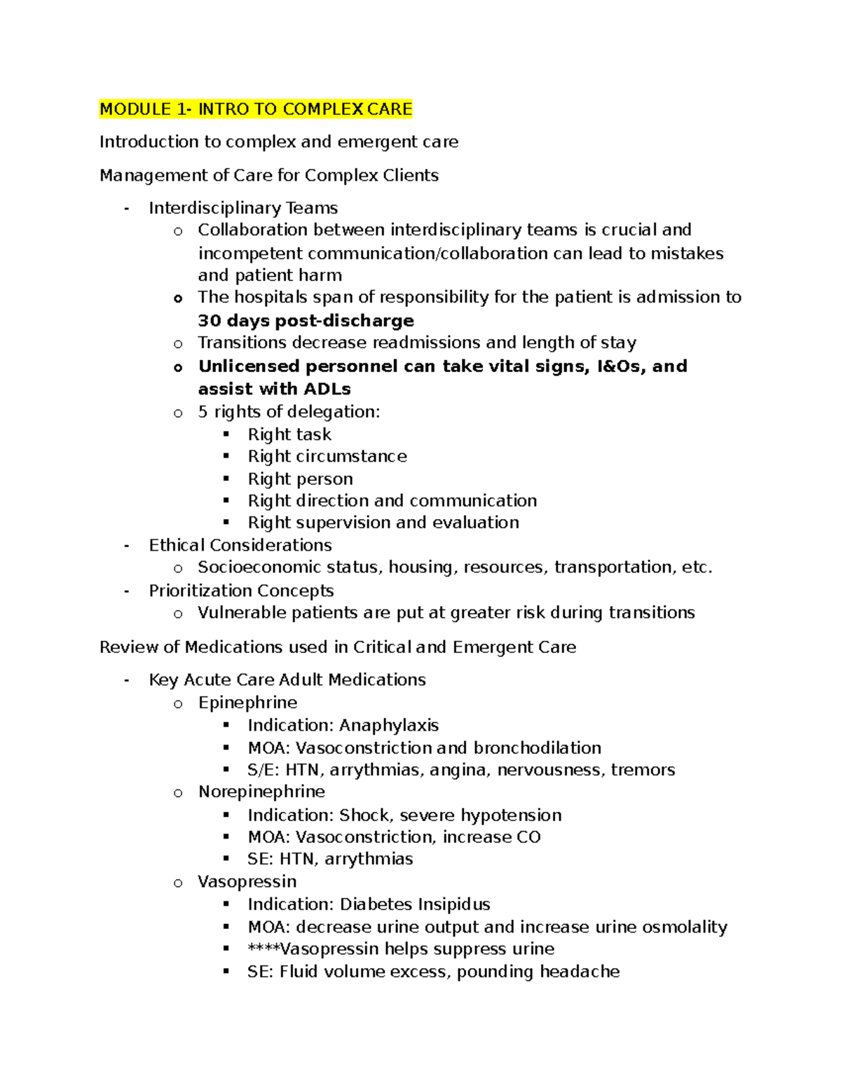 Critical CARE EXAM 1 - MODULE 1- INTRO TO COMPLEX CARE Introduction to ...