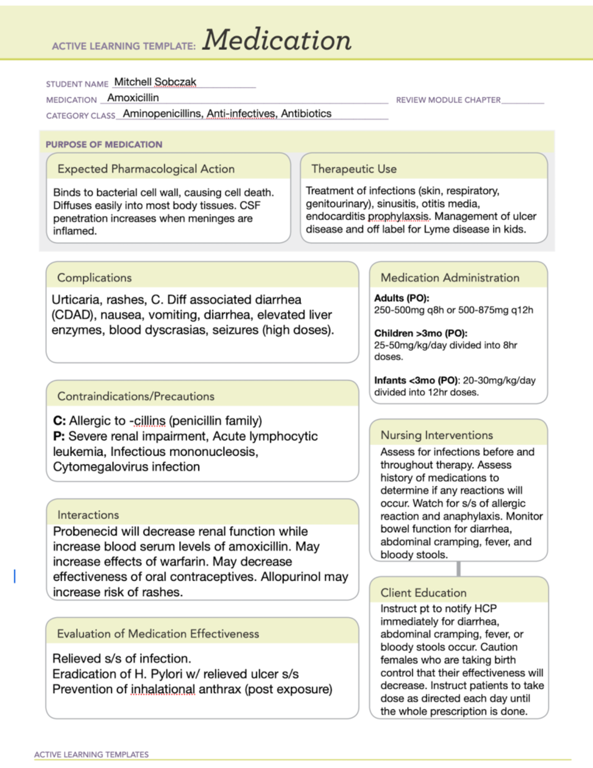Med Card - Amoxicillin - Med card for remediation - NRSG 106 - Studocu