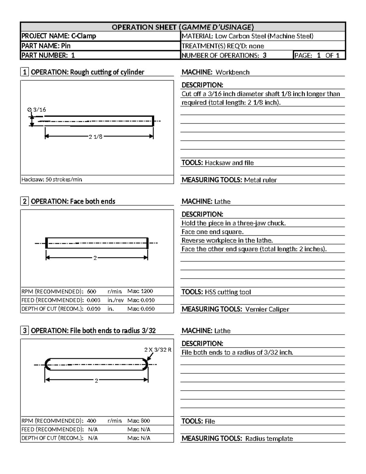 C-Clamp Operation Sheet - PROJECT NAME: C-Clamp MATERIAL: Low Carbon ...
