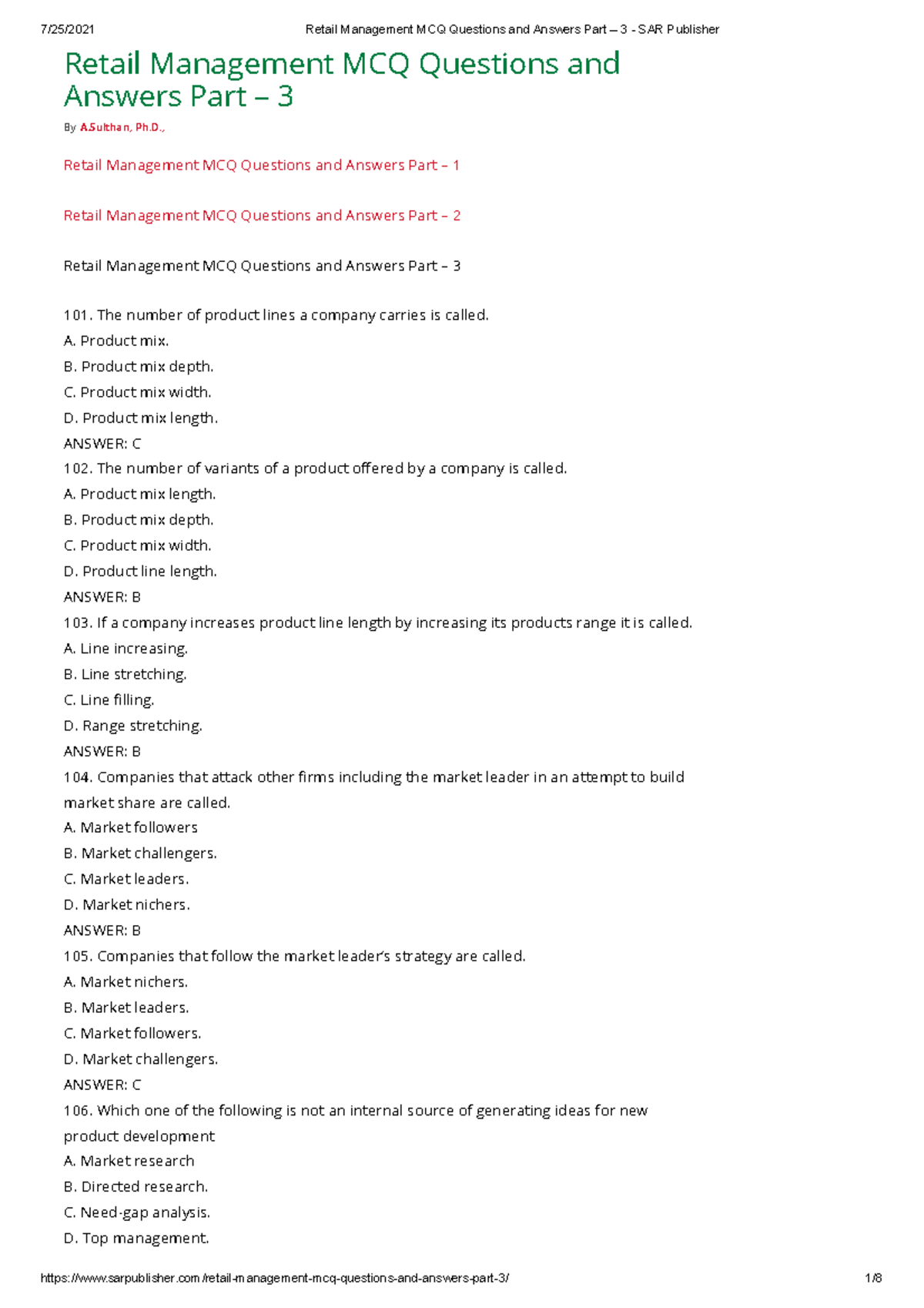 Retail Management MCQ Questions and Answers Part – 3 - SAR Publisher ...