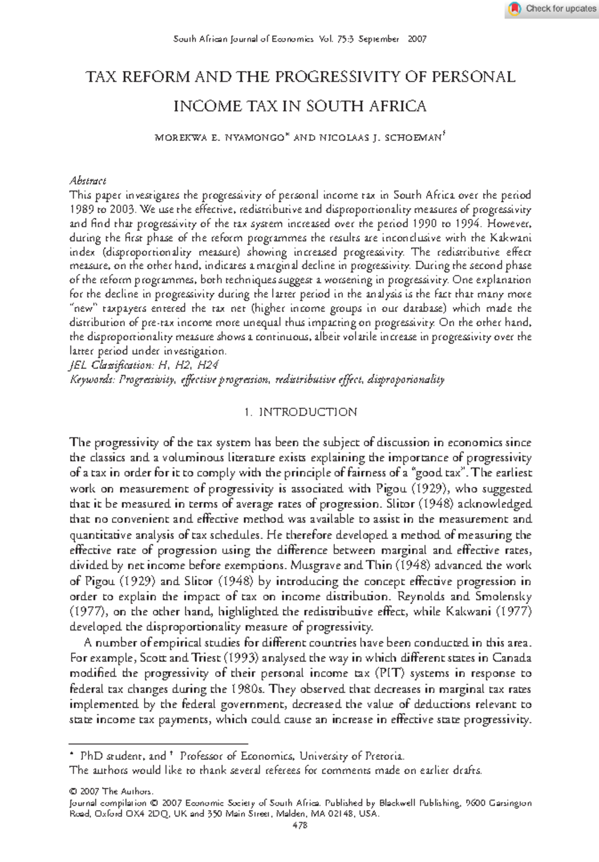 Tax reform and the progressivity of personal income tax in South Africa ...