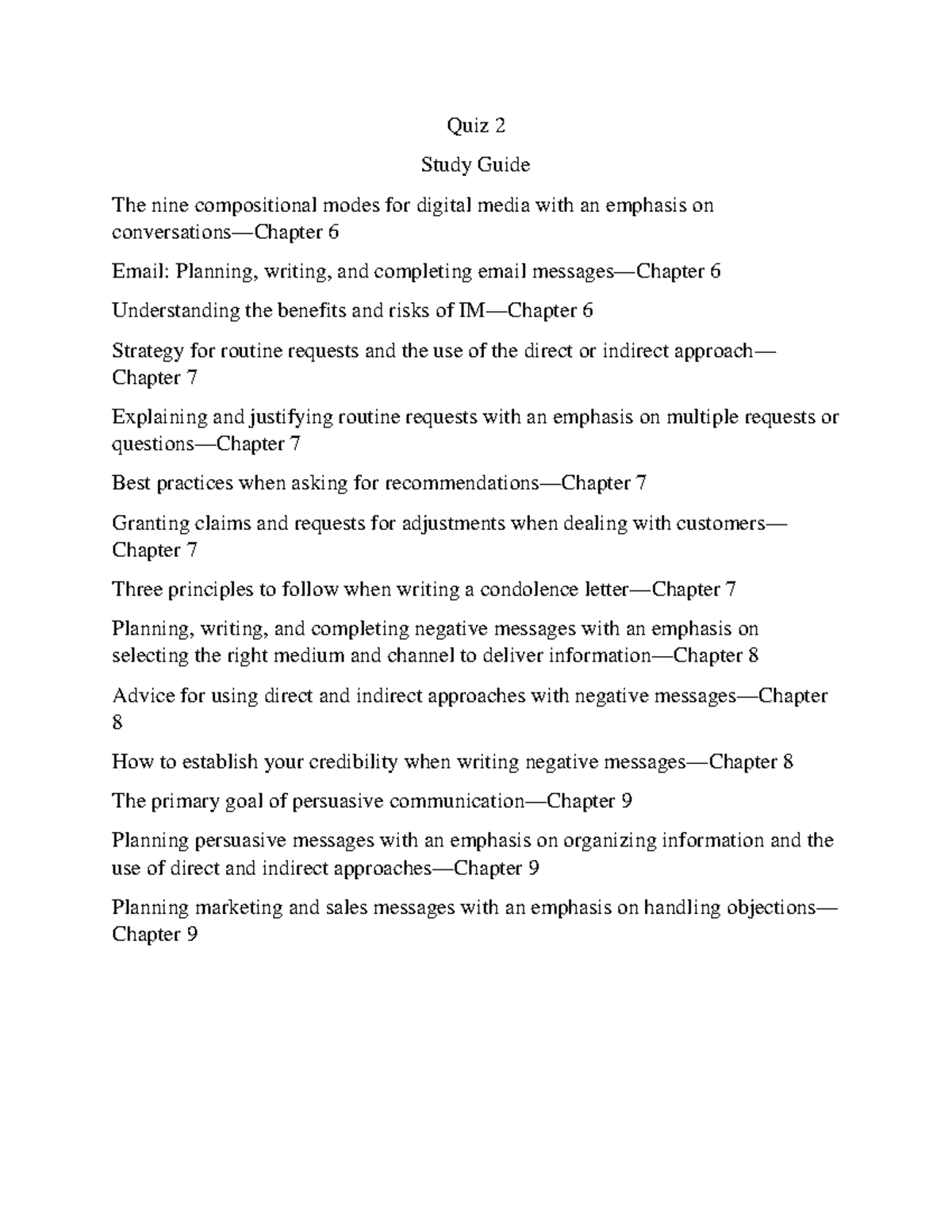 Quiz 2-1 - quiz study guide - Quiz 2 Study Guide The nine compositional ...