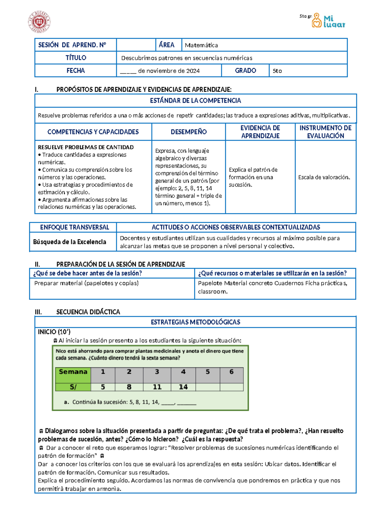 Descubrimos patrones en secuencias numéricas - SESIÓN DE APREND. N ...