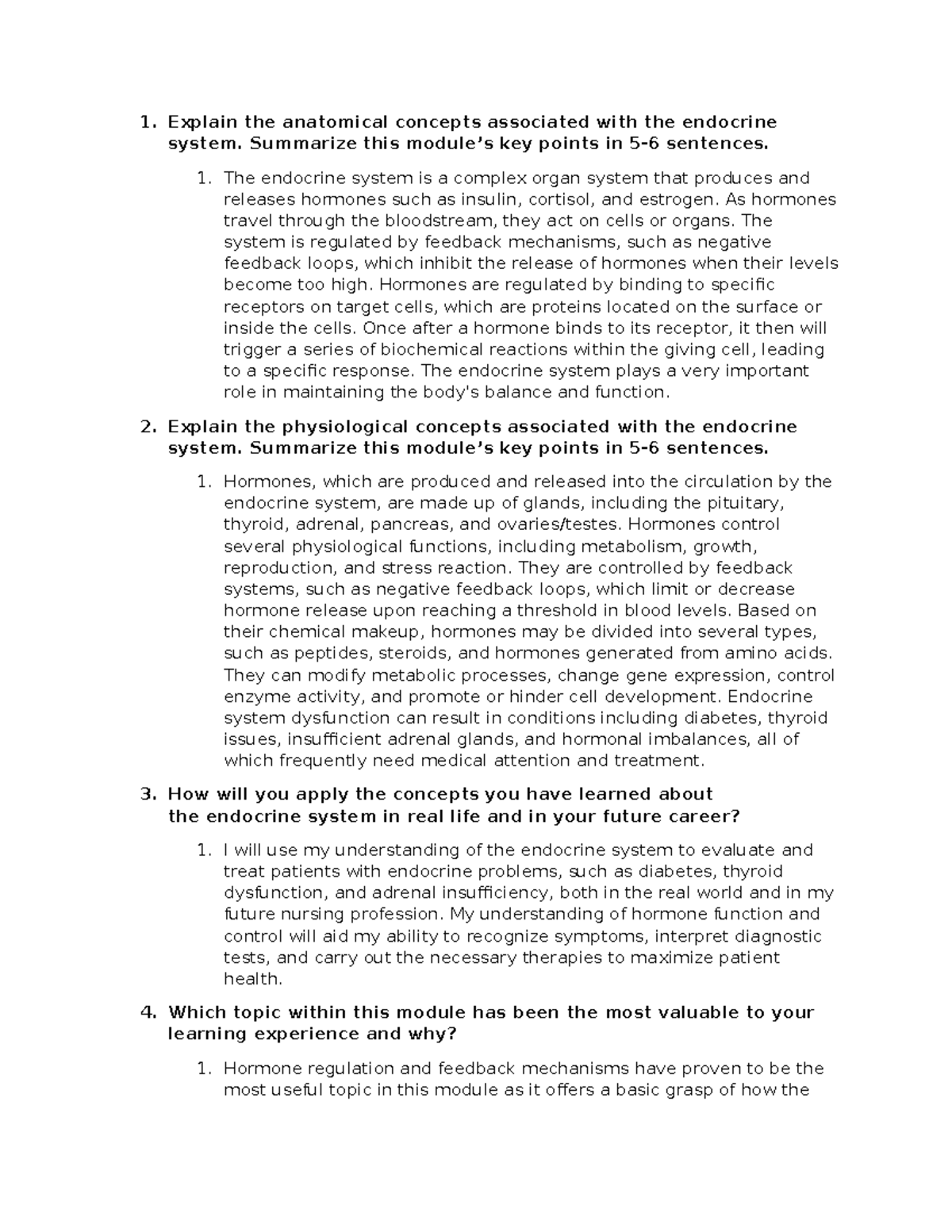 Reflection Assignment – Endocrine System 03102024 - Explain the ...
