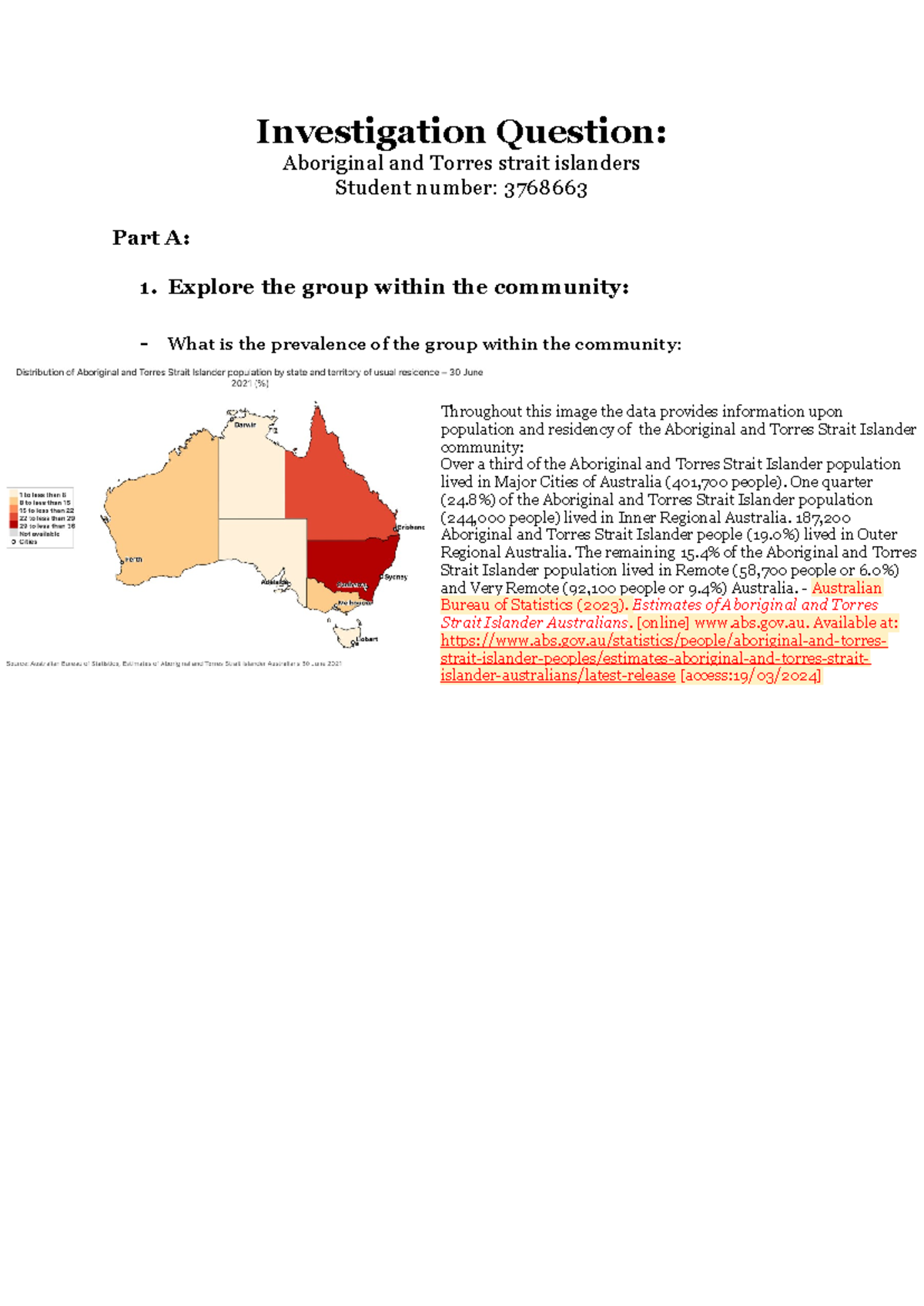 Investigation Question - Investigation Question: Aboriginal and Torres ...