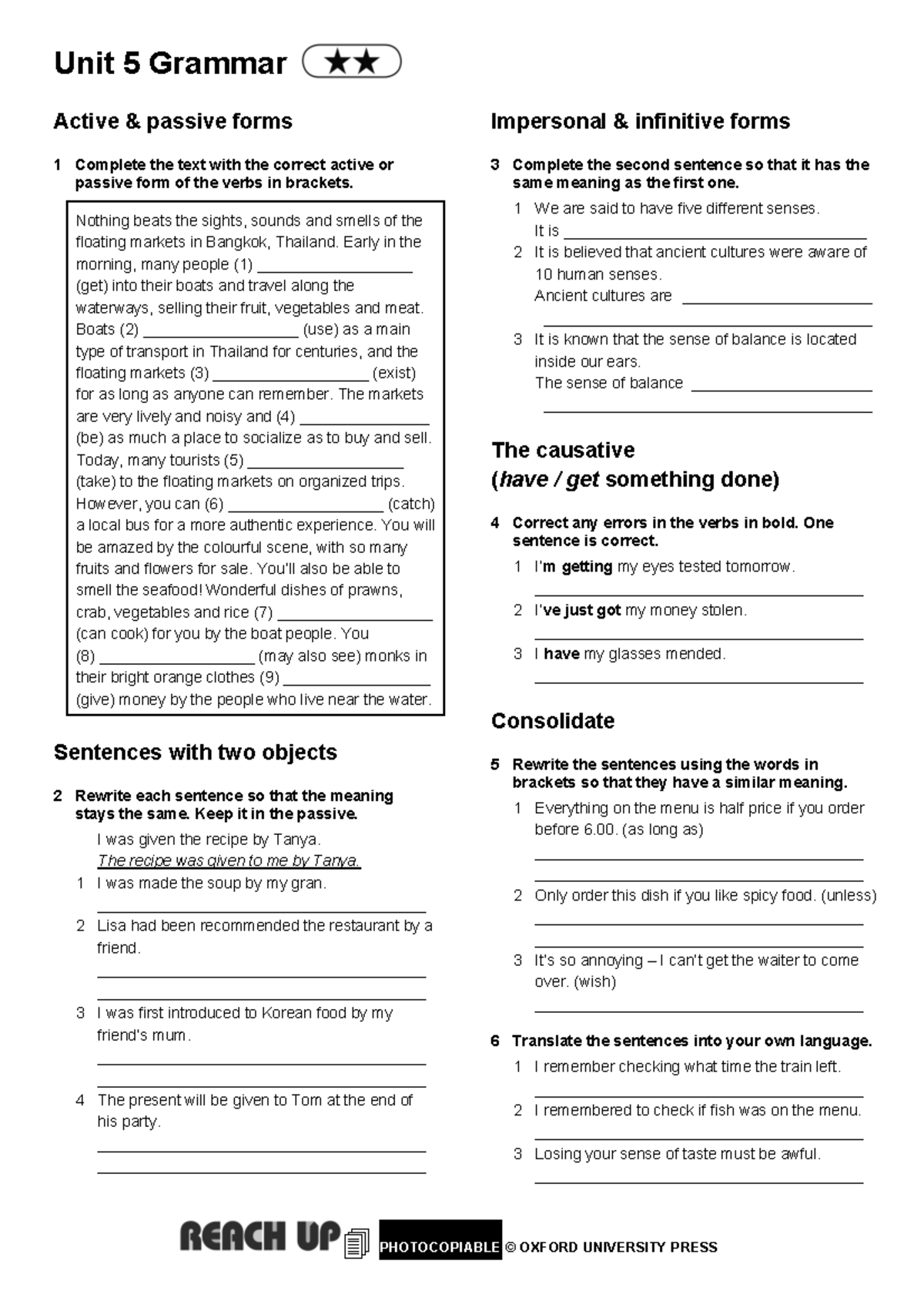 Grammar unit 5 2 star - Unit 5 Grammar 4 PHOTOCOPIABLE © OXFORD ...