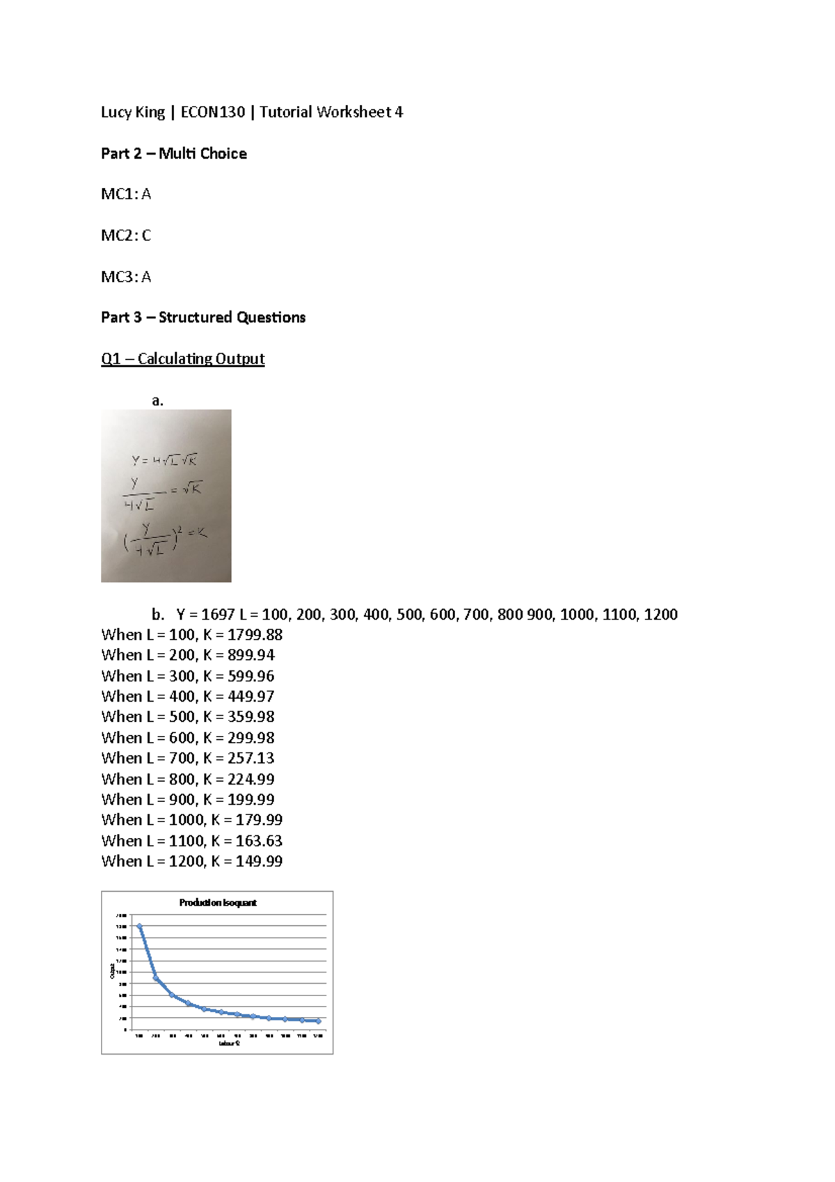 ECON130 Tutorial Worksheet 4 - Lucy King | ECON130 | Tutorial Worksheet 4 Part 2 – Multi Choice ...