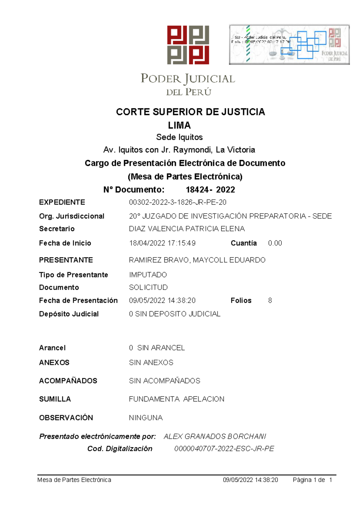 00302-2022-3-1826-JR-PE-20 Cargo - 18/04/2022 17:15: EXPEDIENTE Fecha ...
