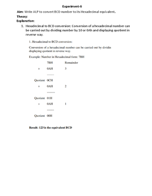ALP to arrange numbers in ascending order - Experiment-7 Aim: Write an ALP to arrange numbers in ...