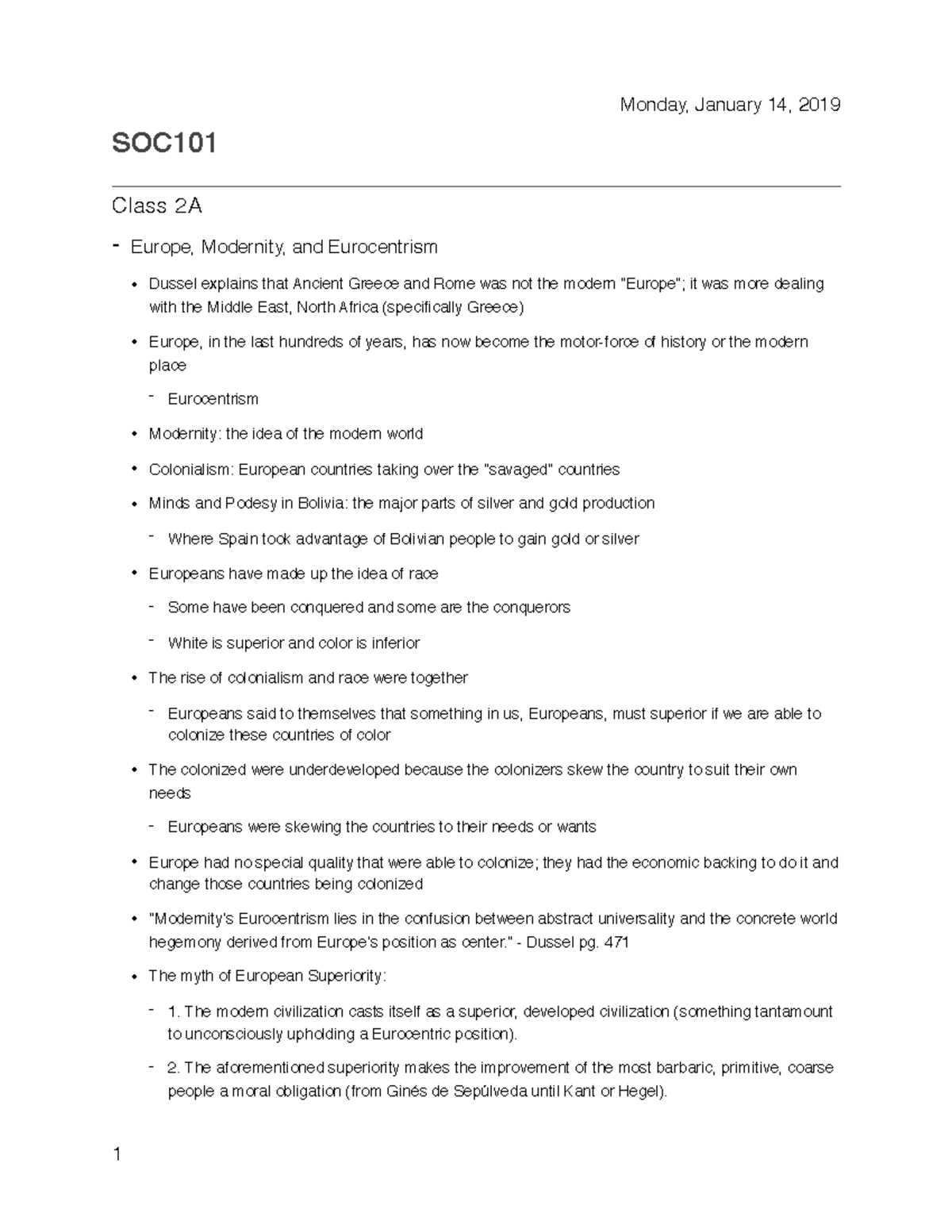 SOC101 - Class 2A - Dr. James Parisot - Monday, January 14, 2019 SOC101 ...