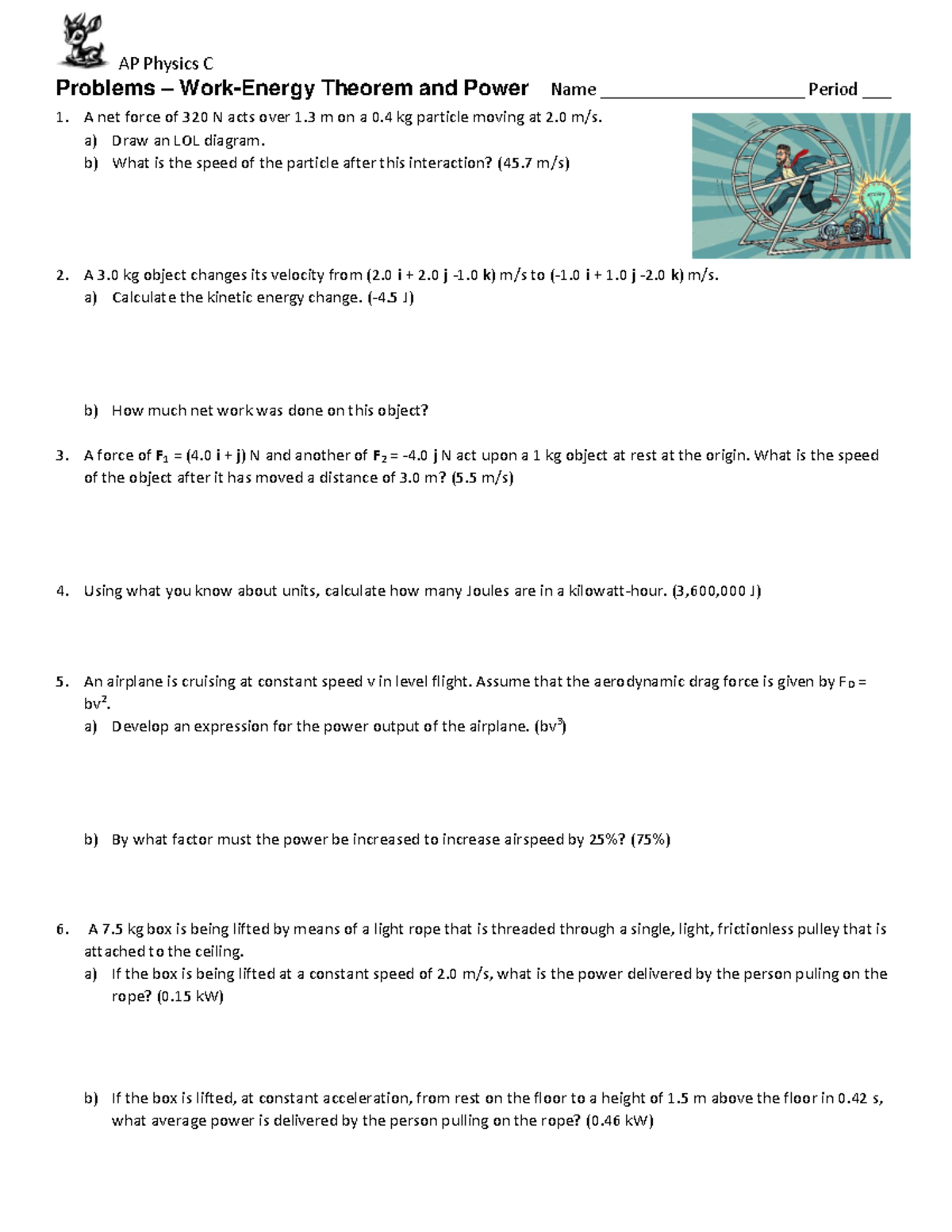 16 Problems - Work-Energy Theorem and Power - AP Physics C Problems ...