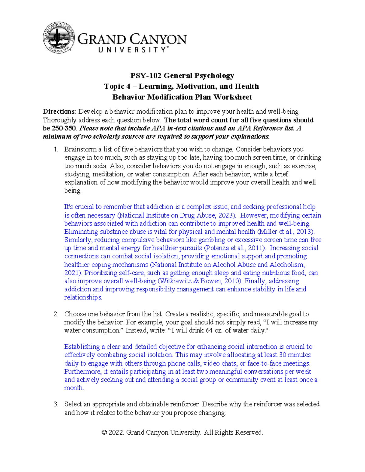 PSY-102-RS-T4-Behavior Modification Plan - PSY-102 General Psychology ...