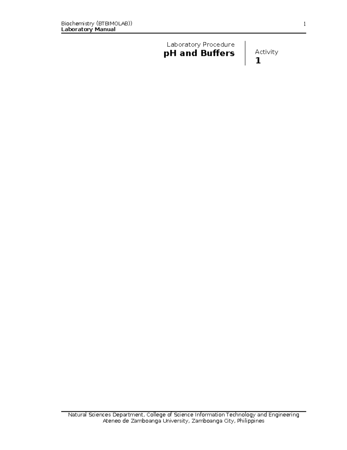 Act 3 p H Buffers Revised 01 - Laboratory Manual Laboratory Procedure ...