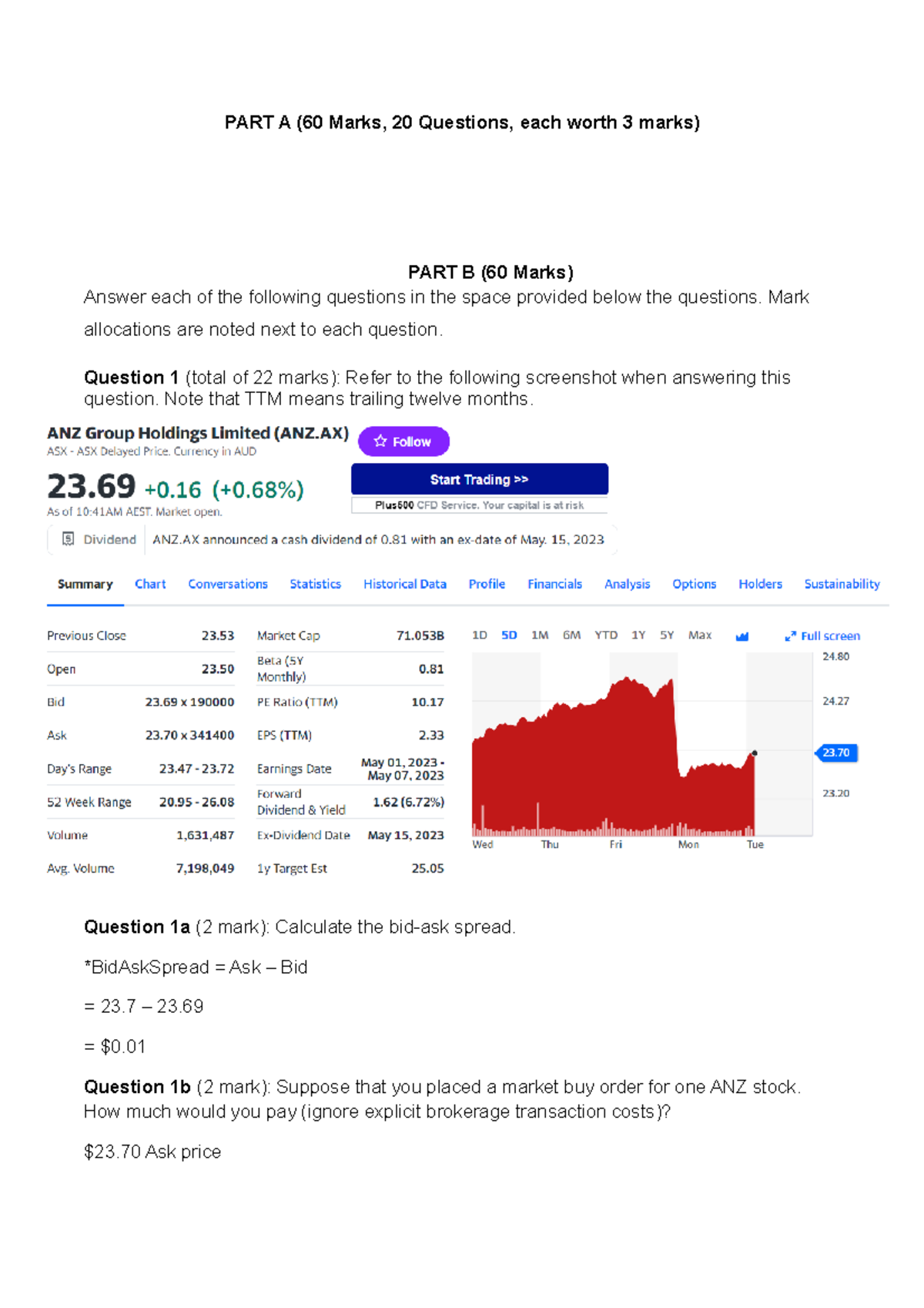 MQ ACST1001 Final Exam Practice 1 Solutions - PART A (60 Marks, 20 ...