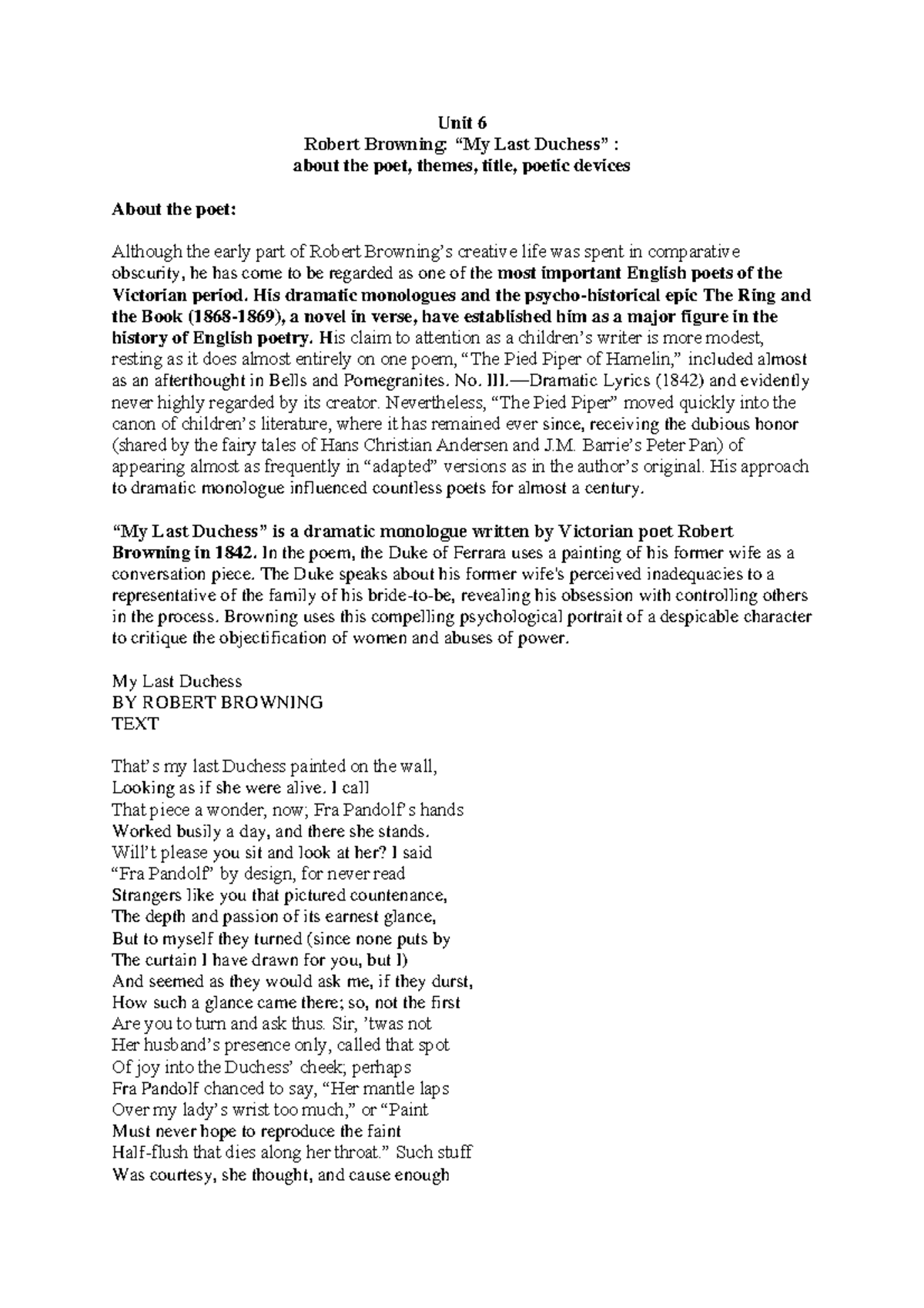 Robert Browning - His dramatic monologues and the psycho-historical ...