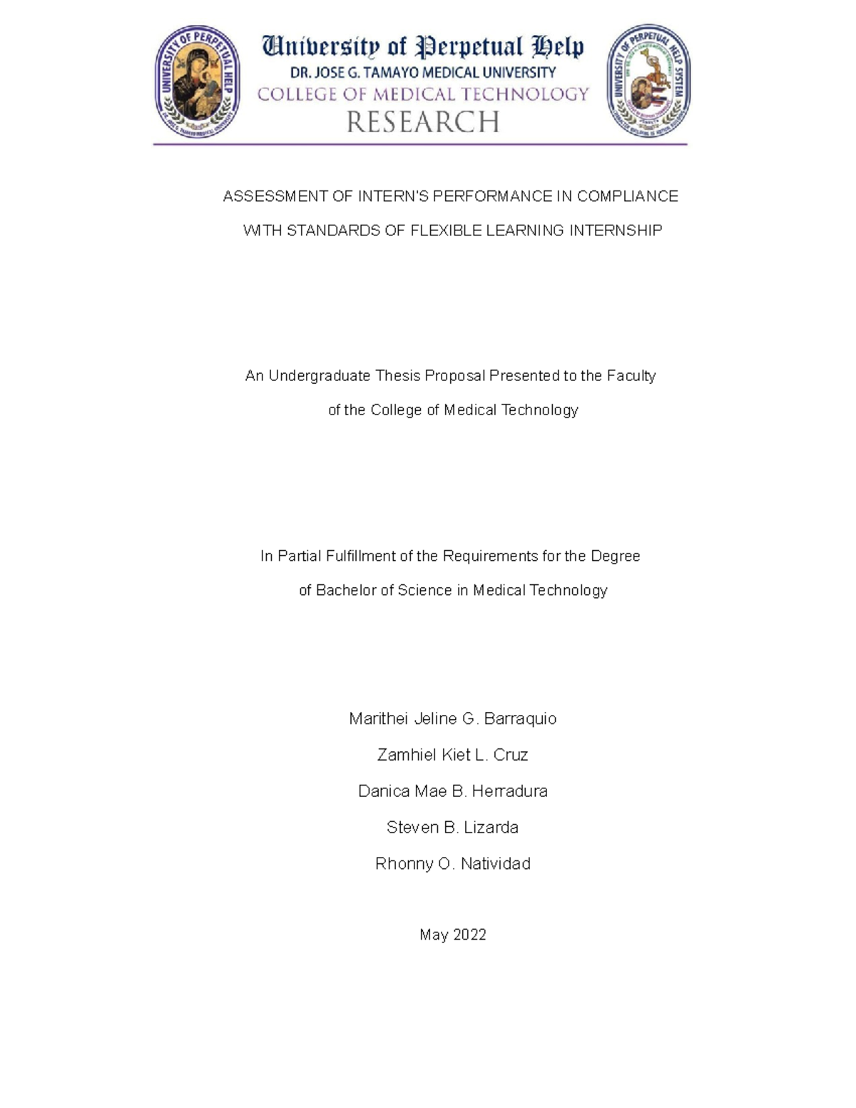 Theisz - THESIS - ASSESSMENT OF INTERN’S PERFORMANCE IN COMPLIANCE WITH ...