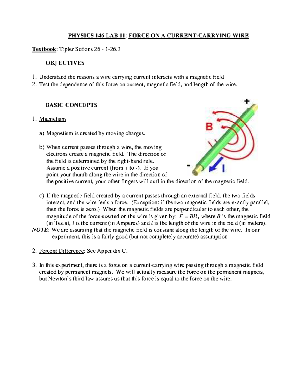Lab#11 - Force on a Current-carrying Wire - PHYSICS 146 LAB 11: FORCE ...