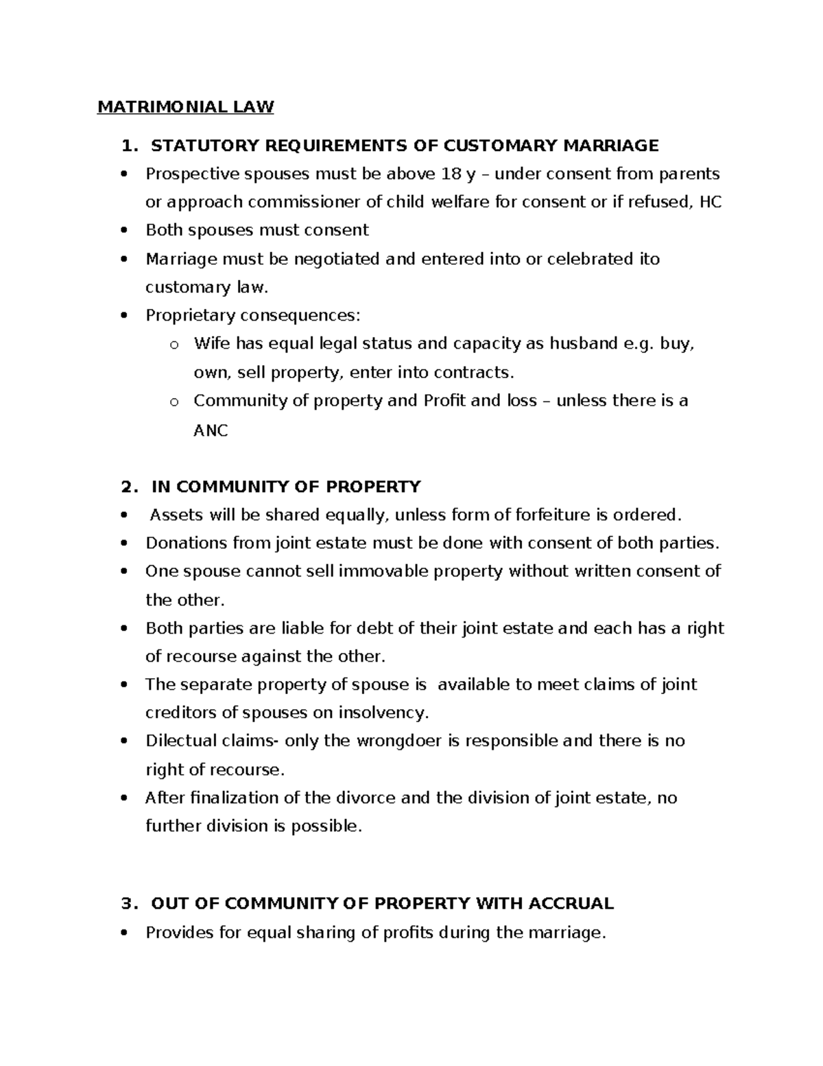 MATRIMONIAL LAW - STATUTORY REQUIREMENTS OF CUSTOMARY MARRIAGE ...