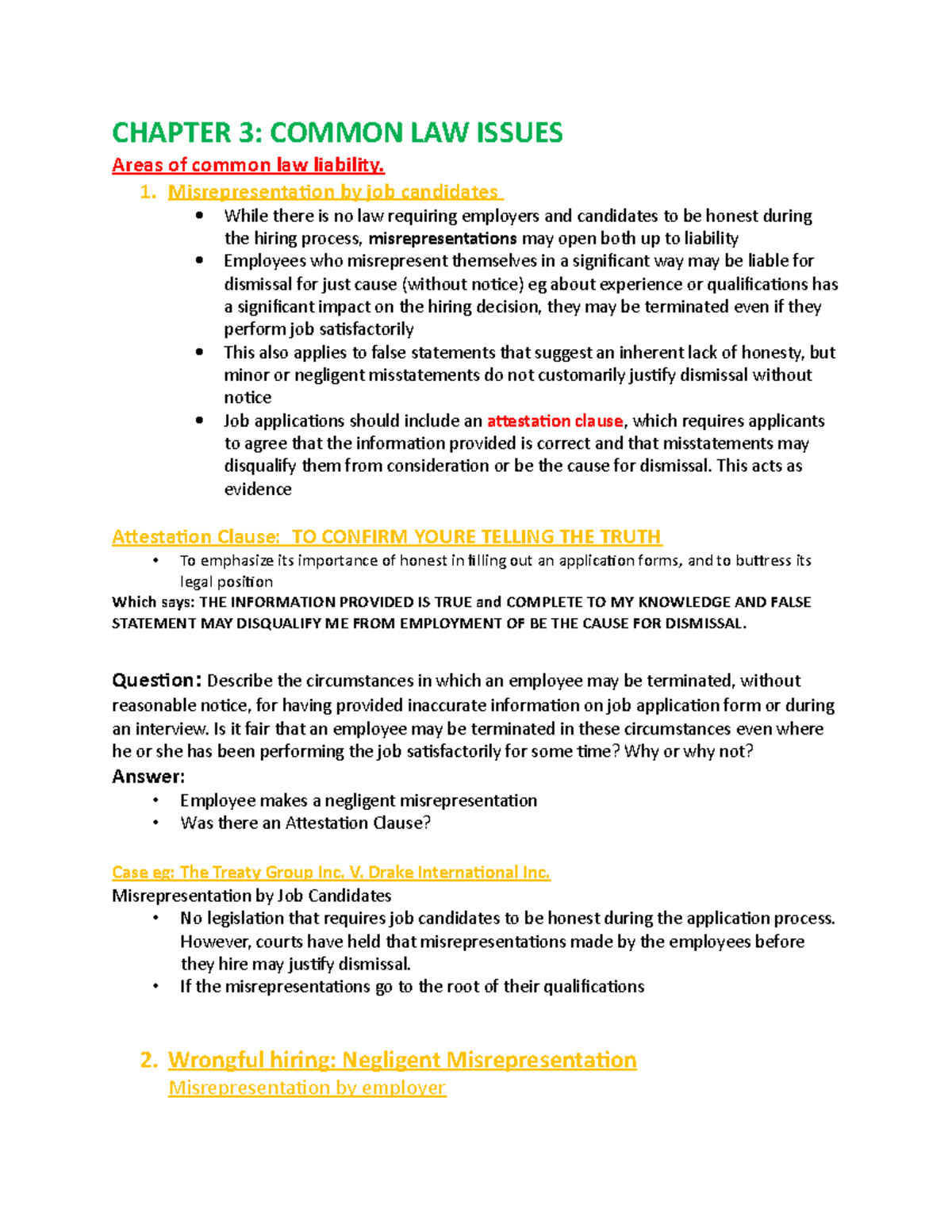 Chapter 3 - CHAPTER 3: COMMON LAW ISSUES Areas of common law liability ...