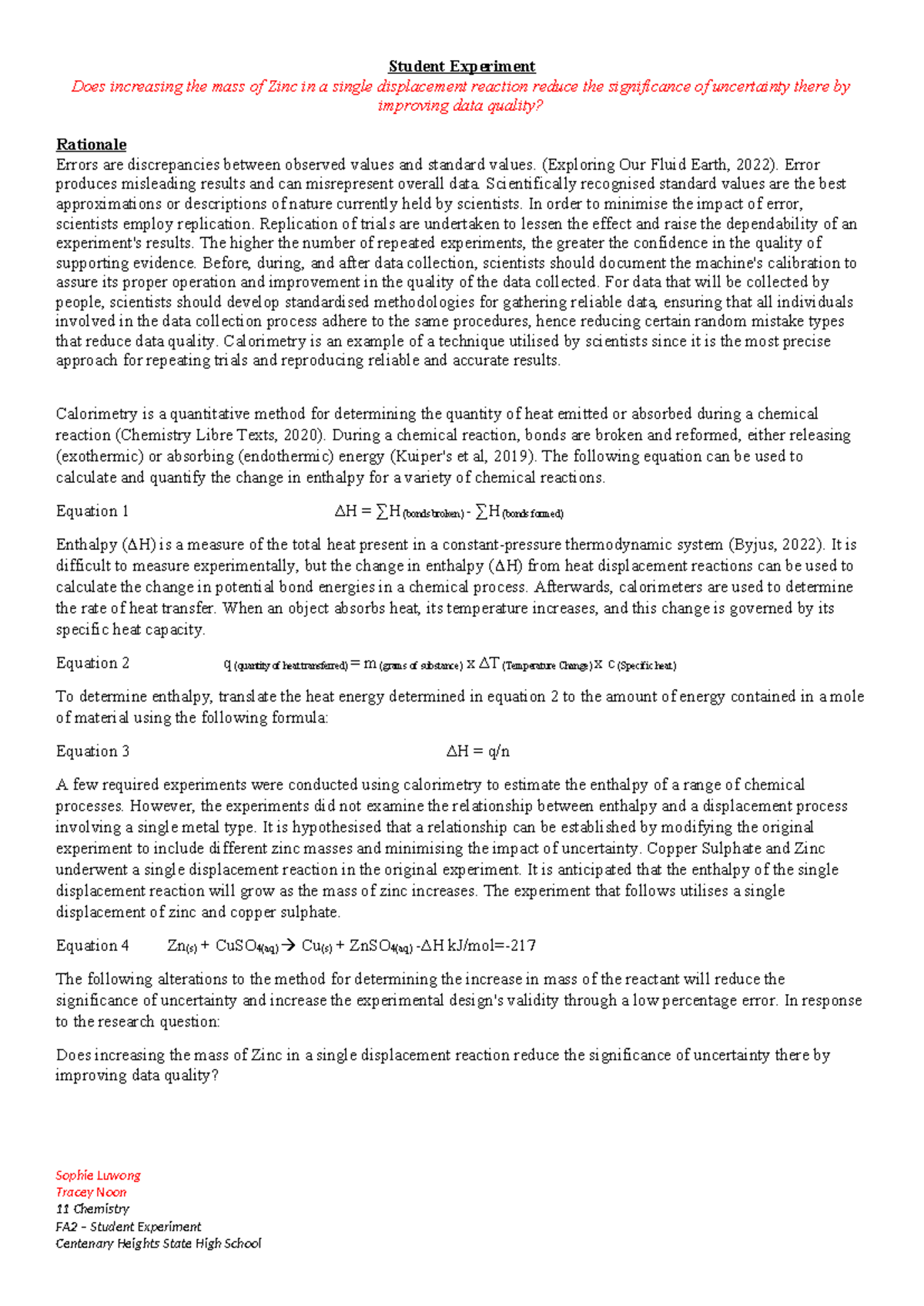 Student Experiment - 20/20 - Student Experiment Does increasing the ...