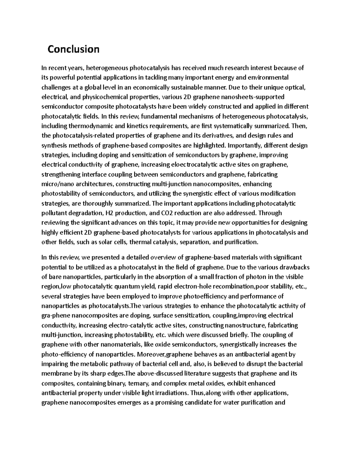 Conclusion 0f the photocatalysis - Conclusion In recent years ...