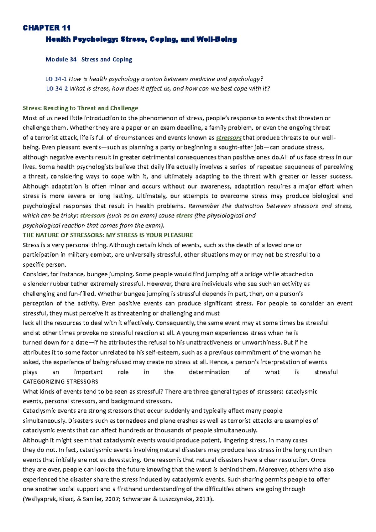 Chapter 11Reviewer Gen Psych - CHAPTER 11 Health Psychology: Stress ...